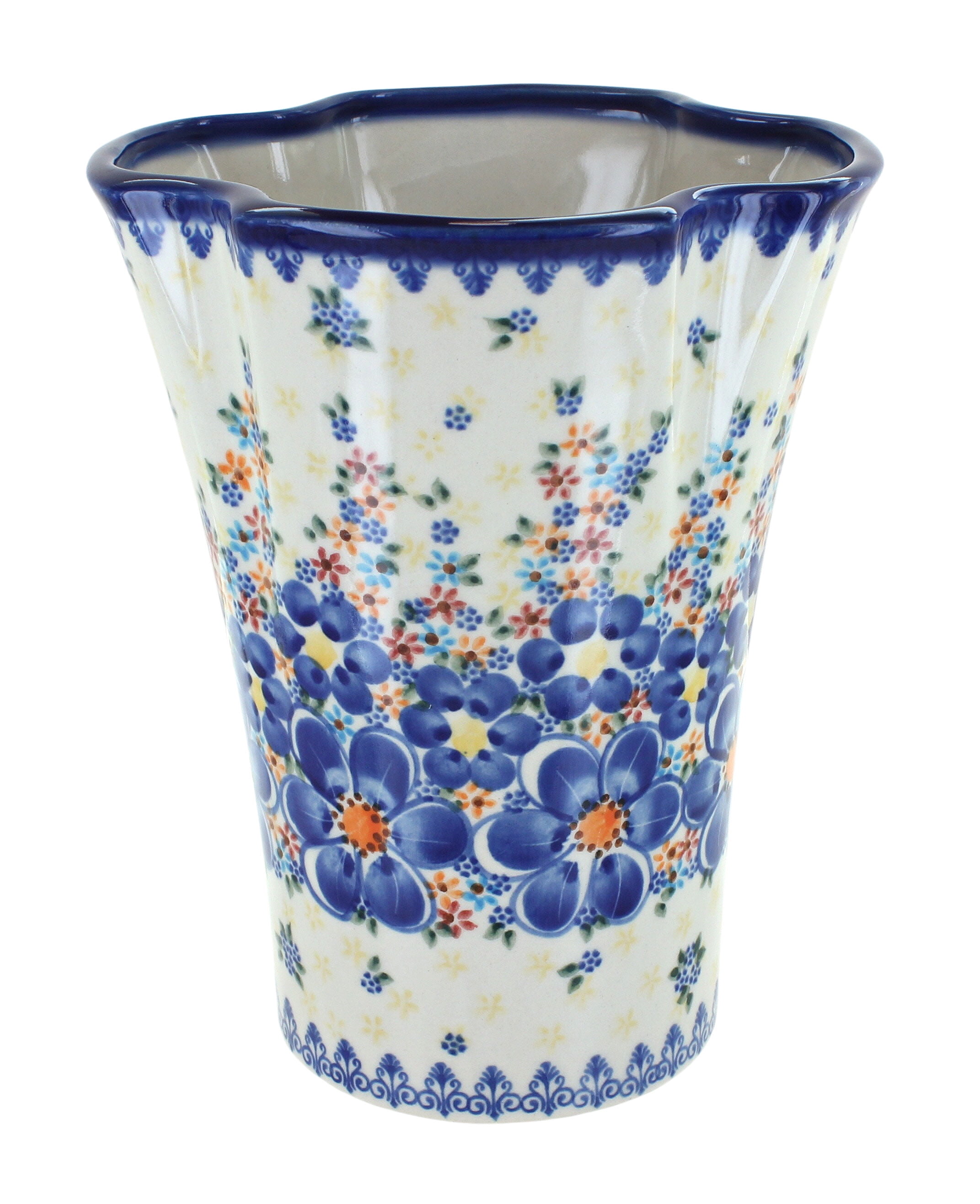 Blue Rose Polish Pottery Indoor Tabletop Blue Dahlia Vase - Walmart.com