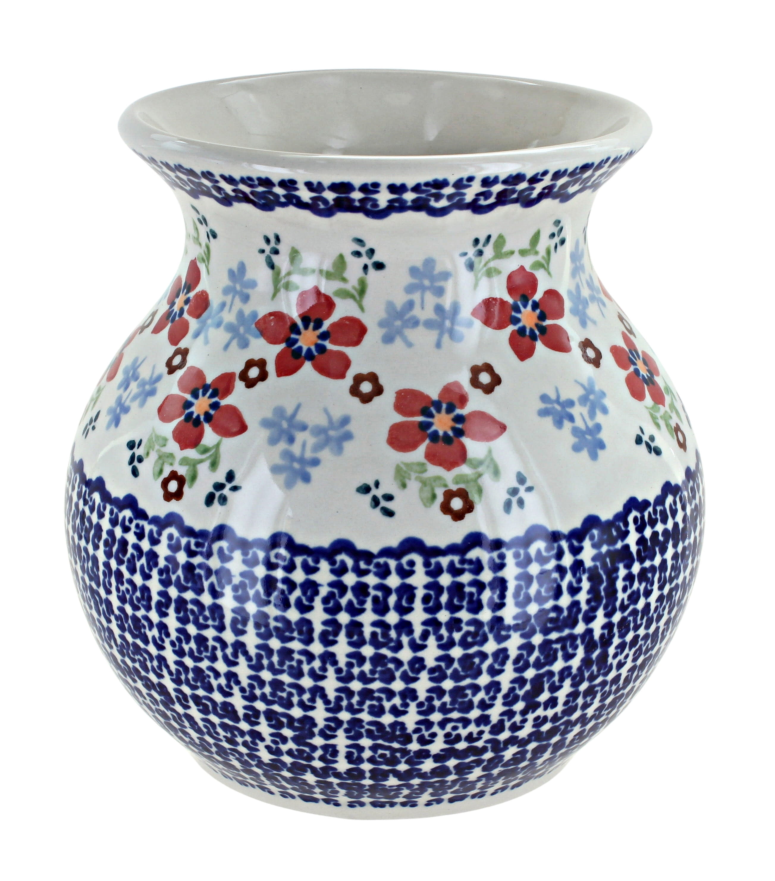 Blue Rose Polish Pottery Indoor Tabletop Red Poppy Medium Vase ...