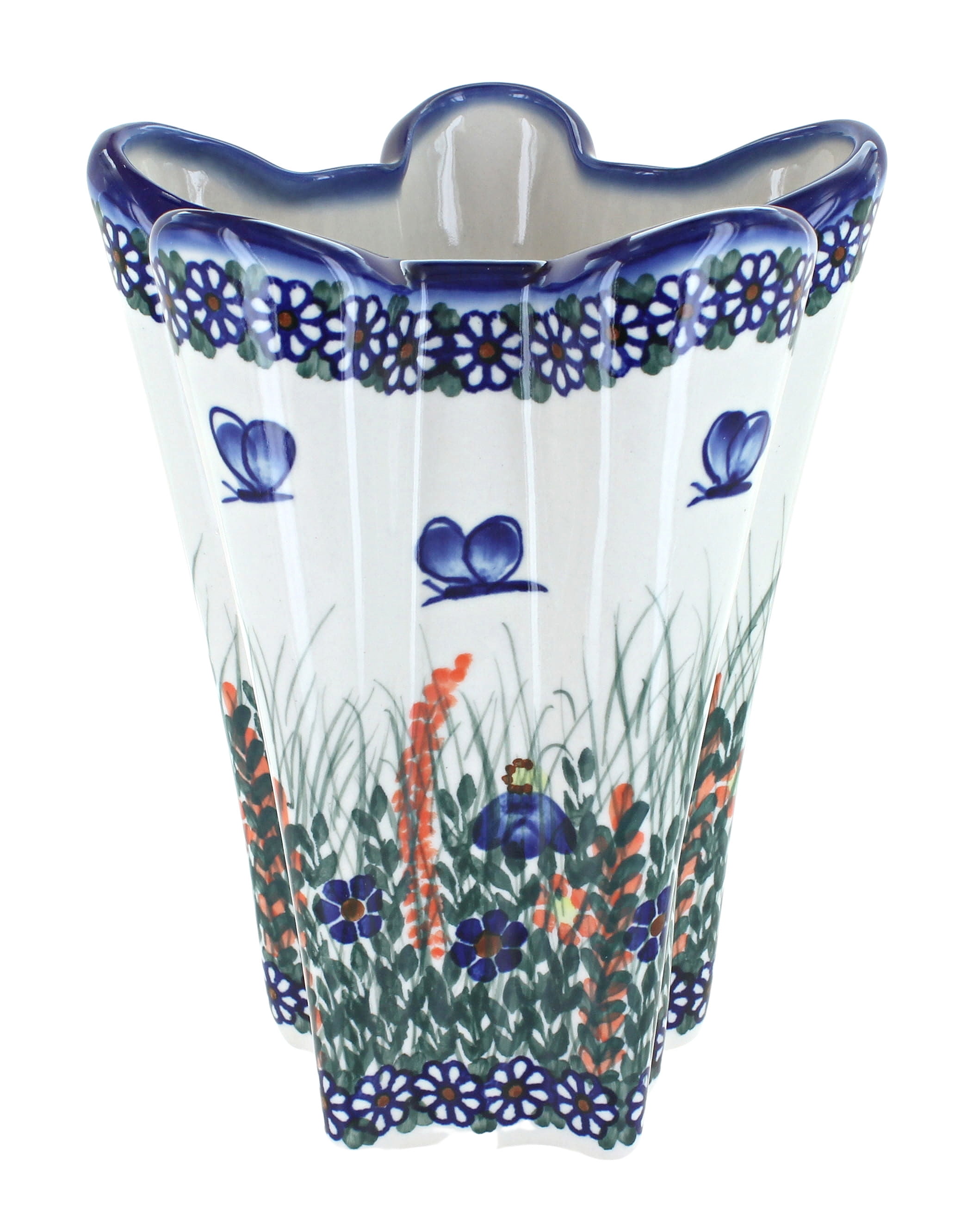 Blue Rose Polish Pottery Indoor Tabletop Spring Butterfly Large Vase ...