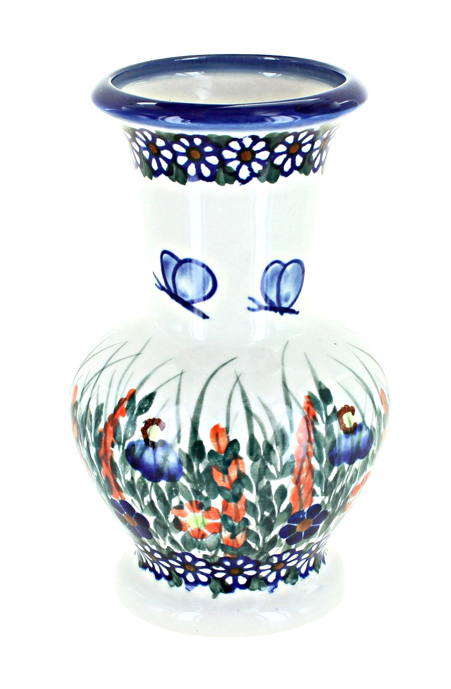 Blue Rose Polish Pottery Indoor Tabletop Spring Butterfly Medium Vase ...