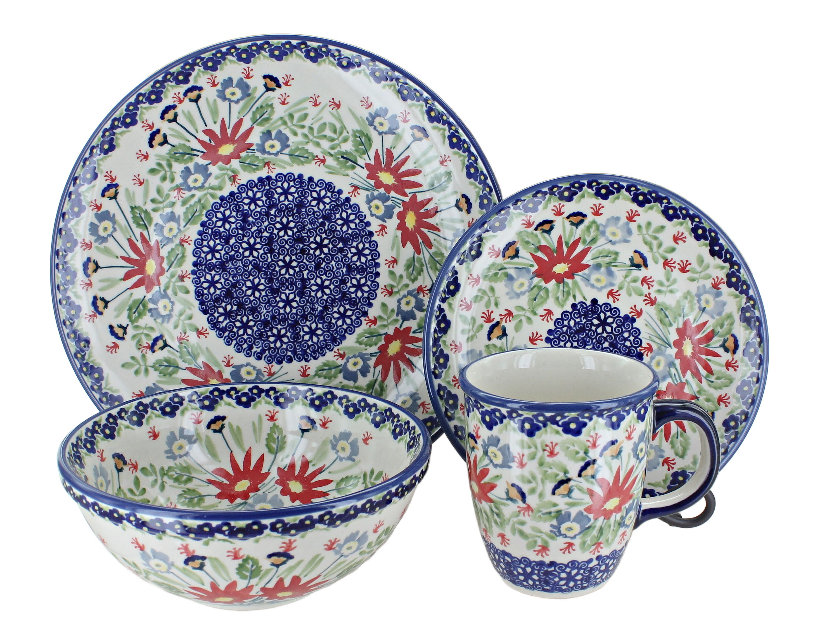 Blue Rose Polish Pottery Jungle Bouquet Dinner Set, 16 Piece - Walmart.com