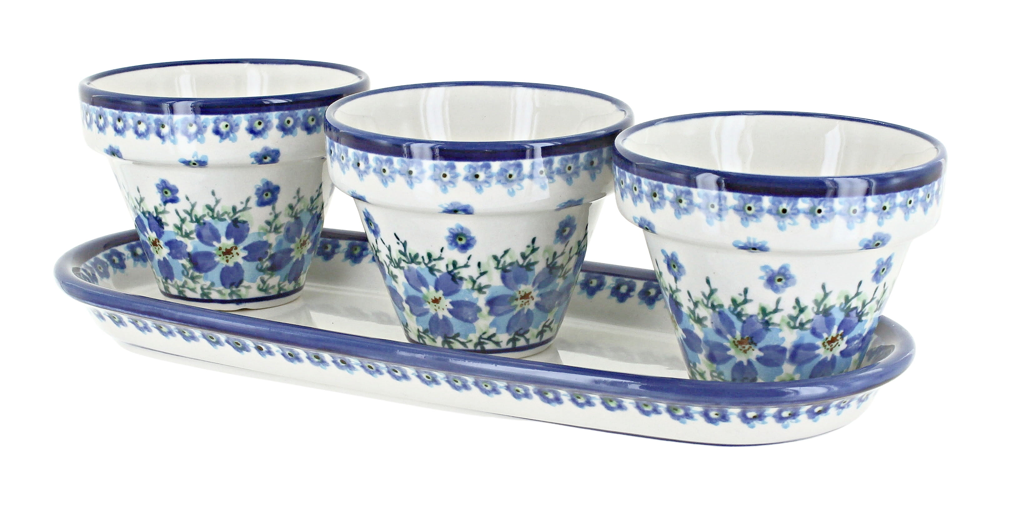 Blue Rose Polish Pottery Kalina Flower Pots with Tray - Walmart.com