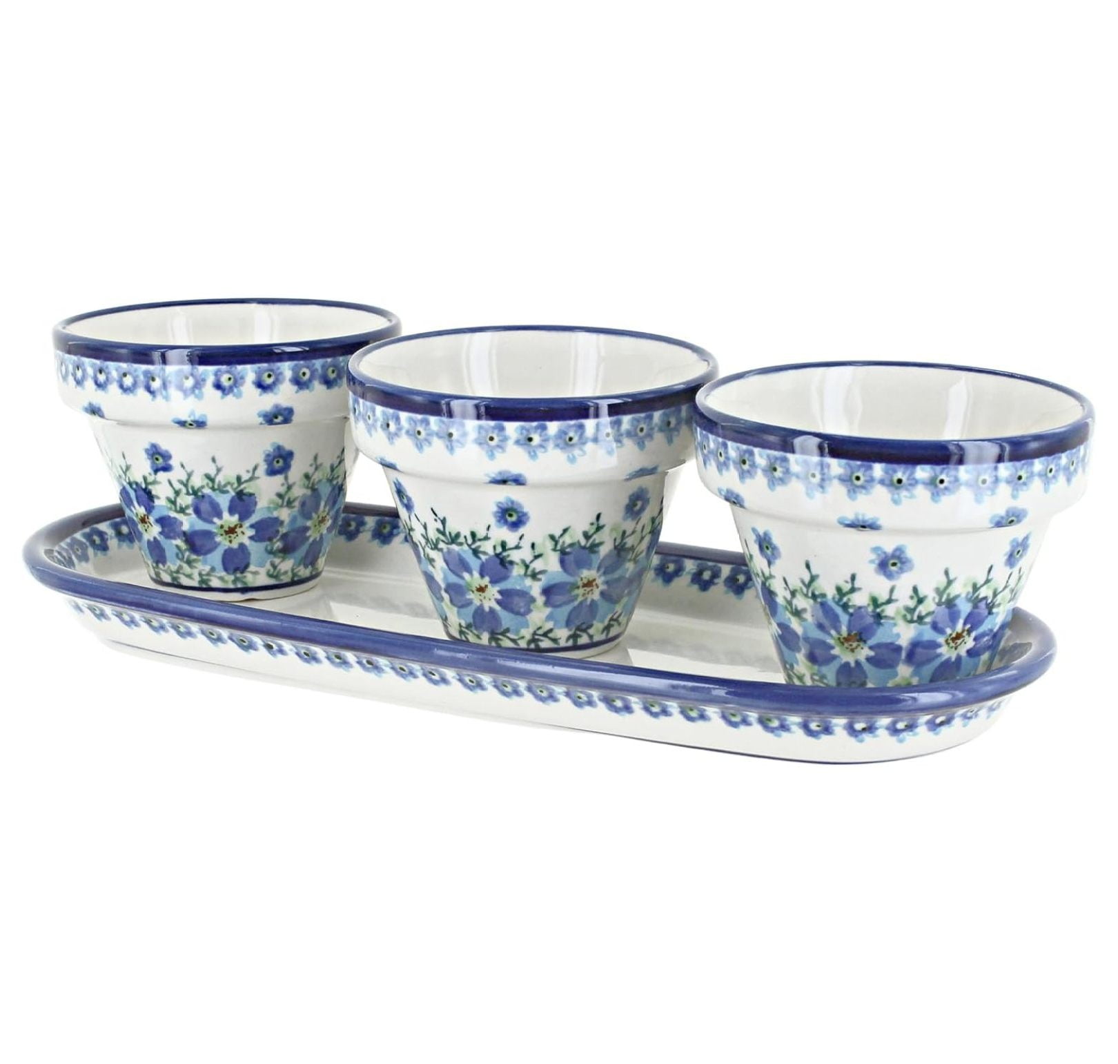 Blue Rose Polish Pottery Kalina Flower Pots with Tray - Walmart.com