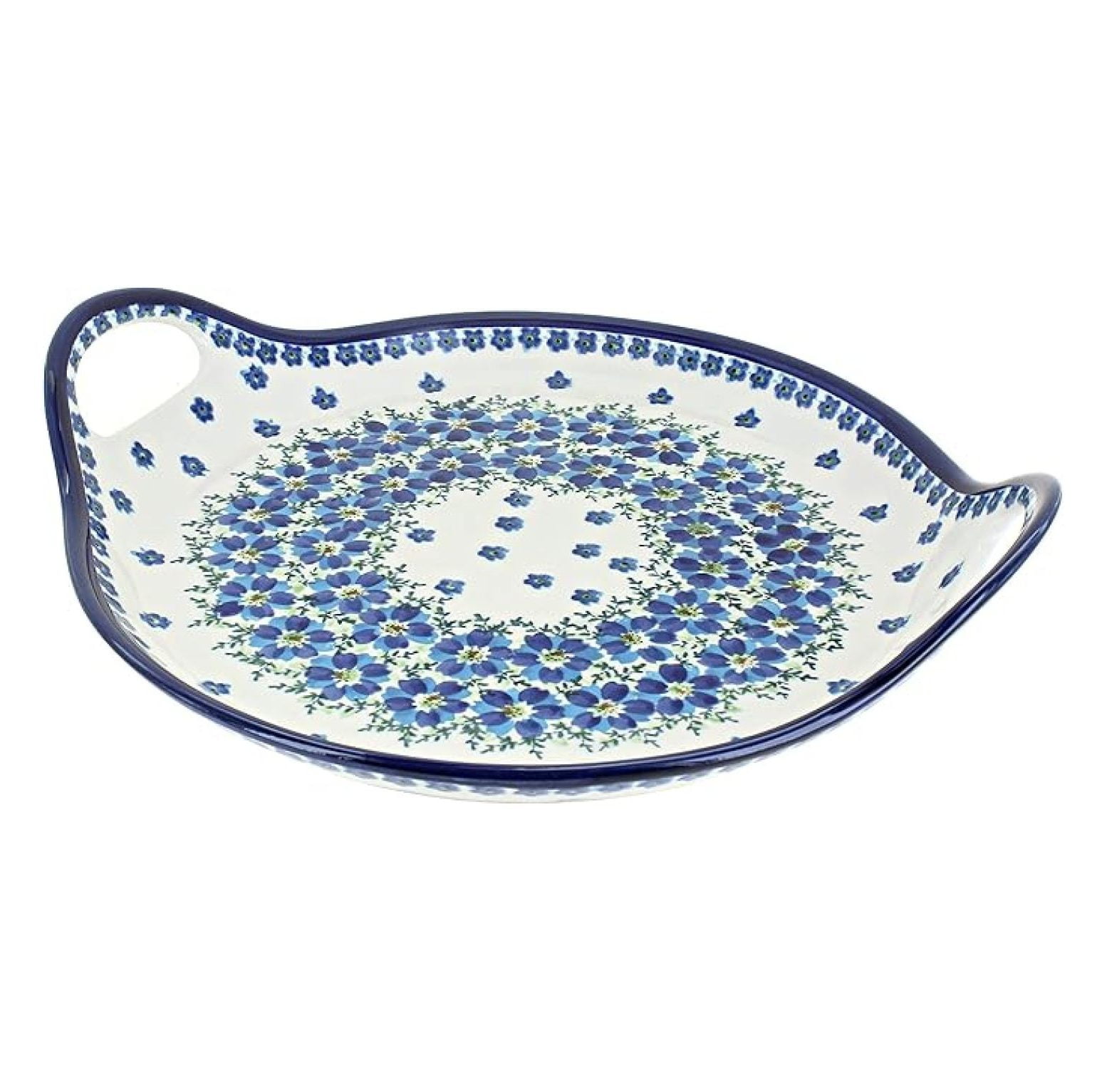 Blue Rose Polish Pottery Kalina Round Serving Tray with Handles ...