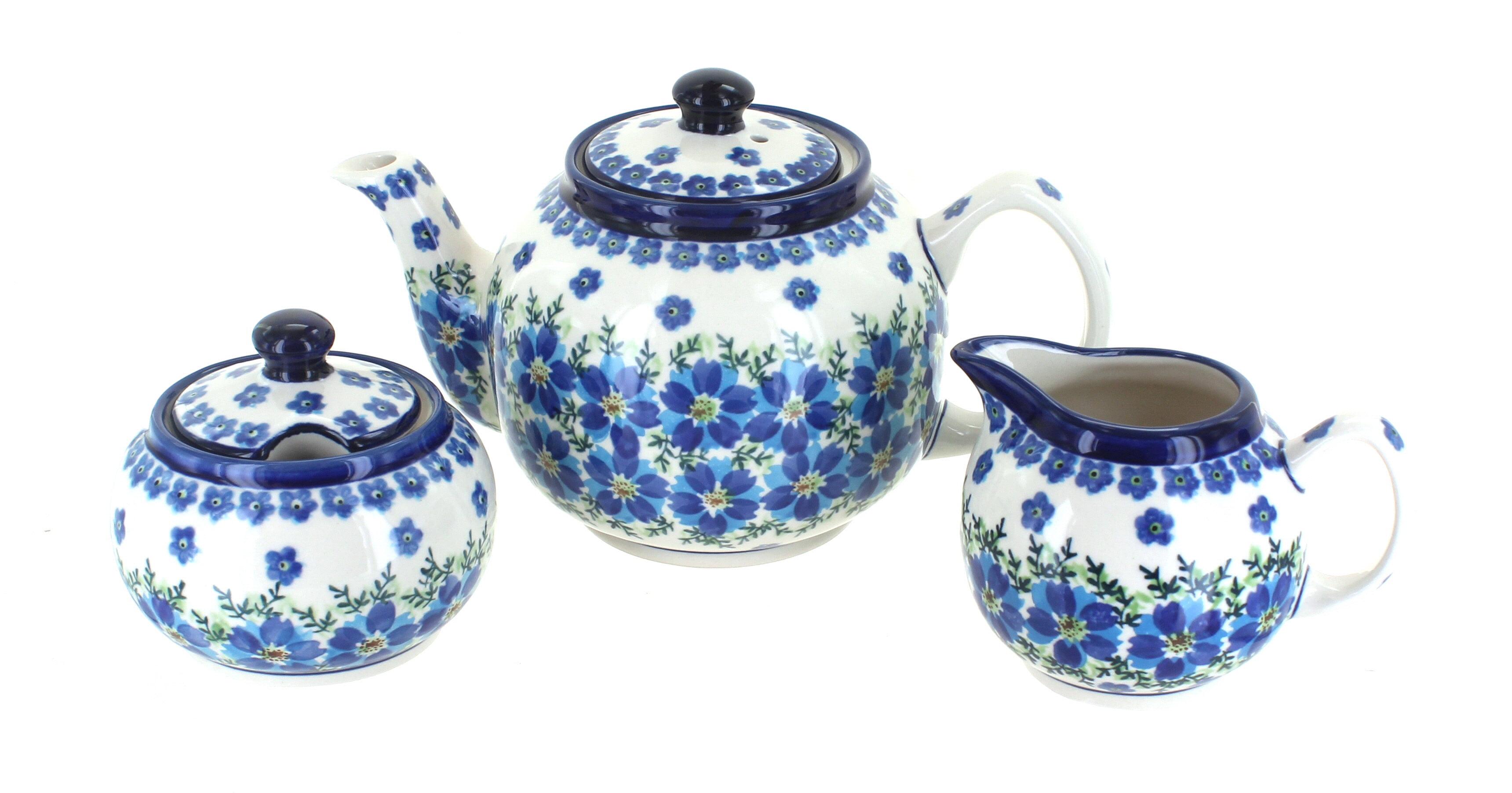 Blue Rose Polish Pottery Kalina Three Piece Tea Set - Walmart.com