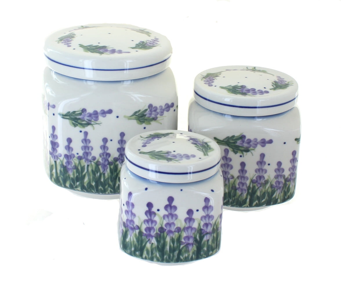 Blue Rose Polish Pottery Lavender Fields 3 Piece Canister Set - Walmart.com