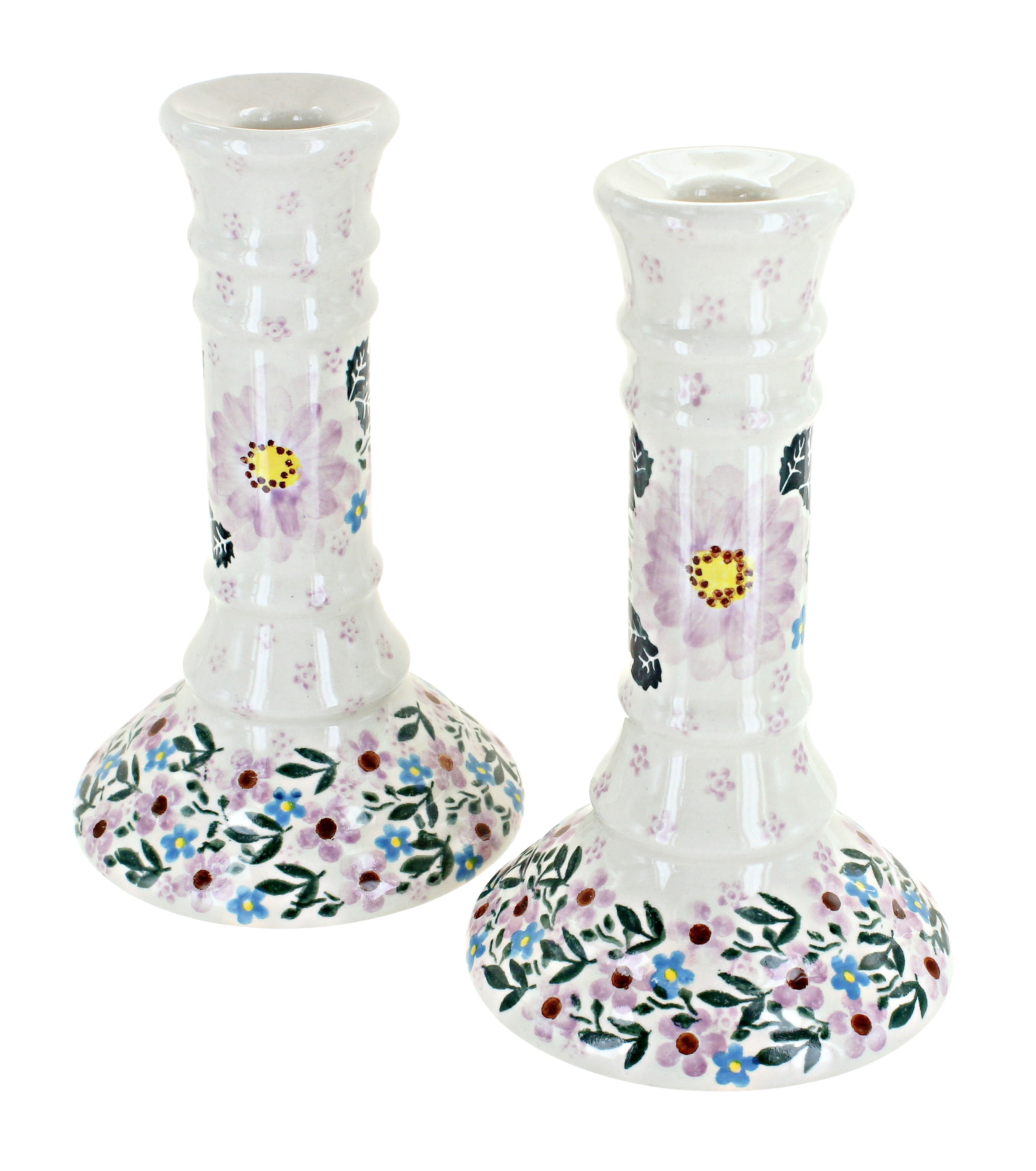 Blue Rose Polish Pottery Lilac Garden Candlestick Pair - Walmart.com