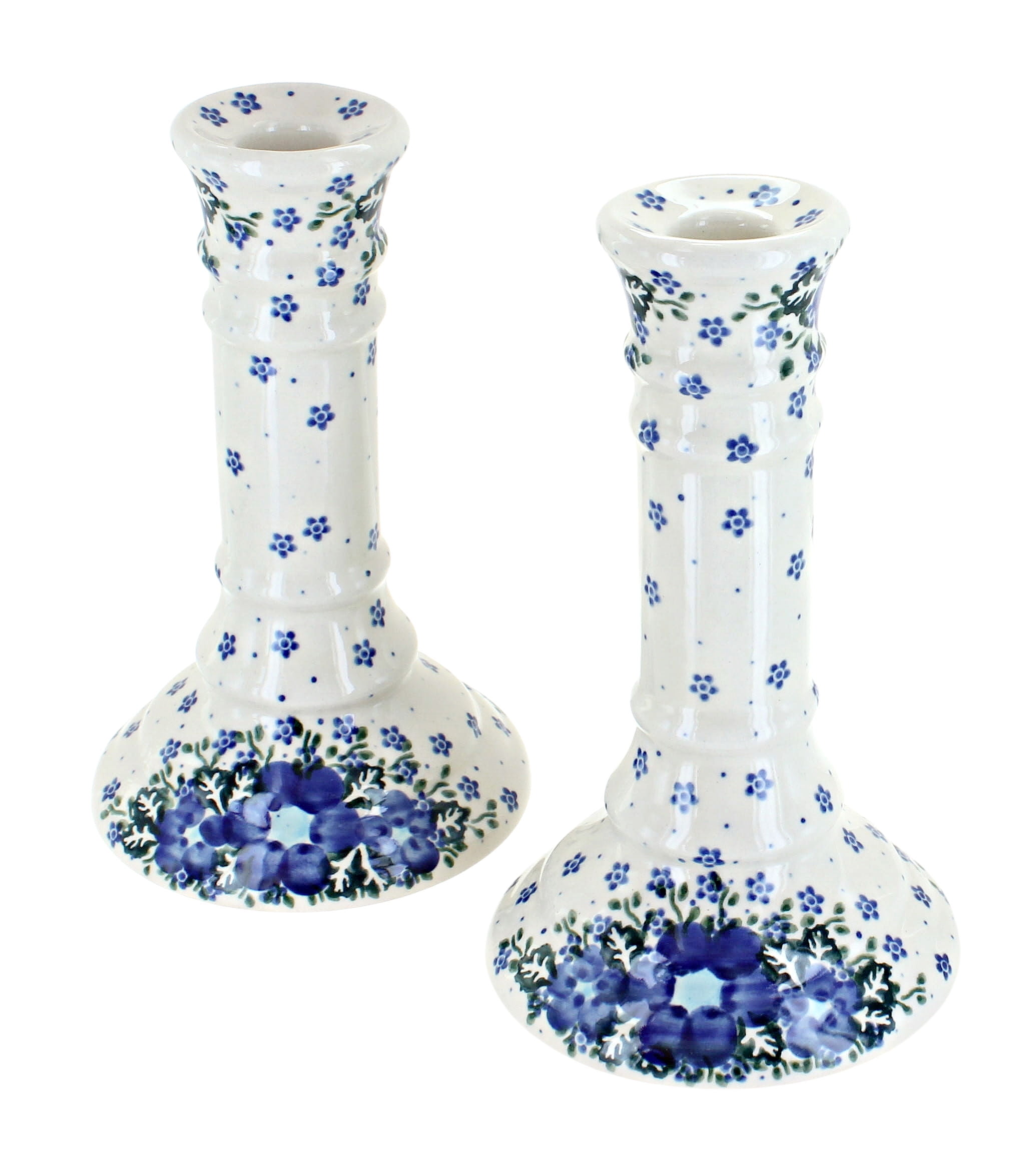 Blue Rose Polish Pottery Melanie Candlestick Pair - Walmart.com