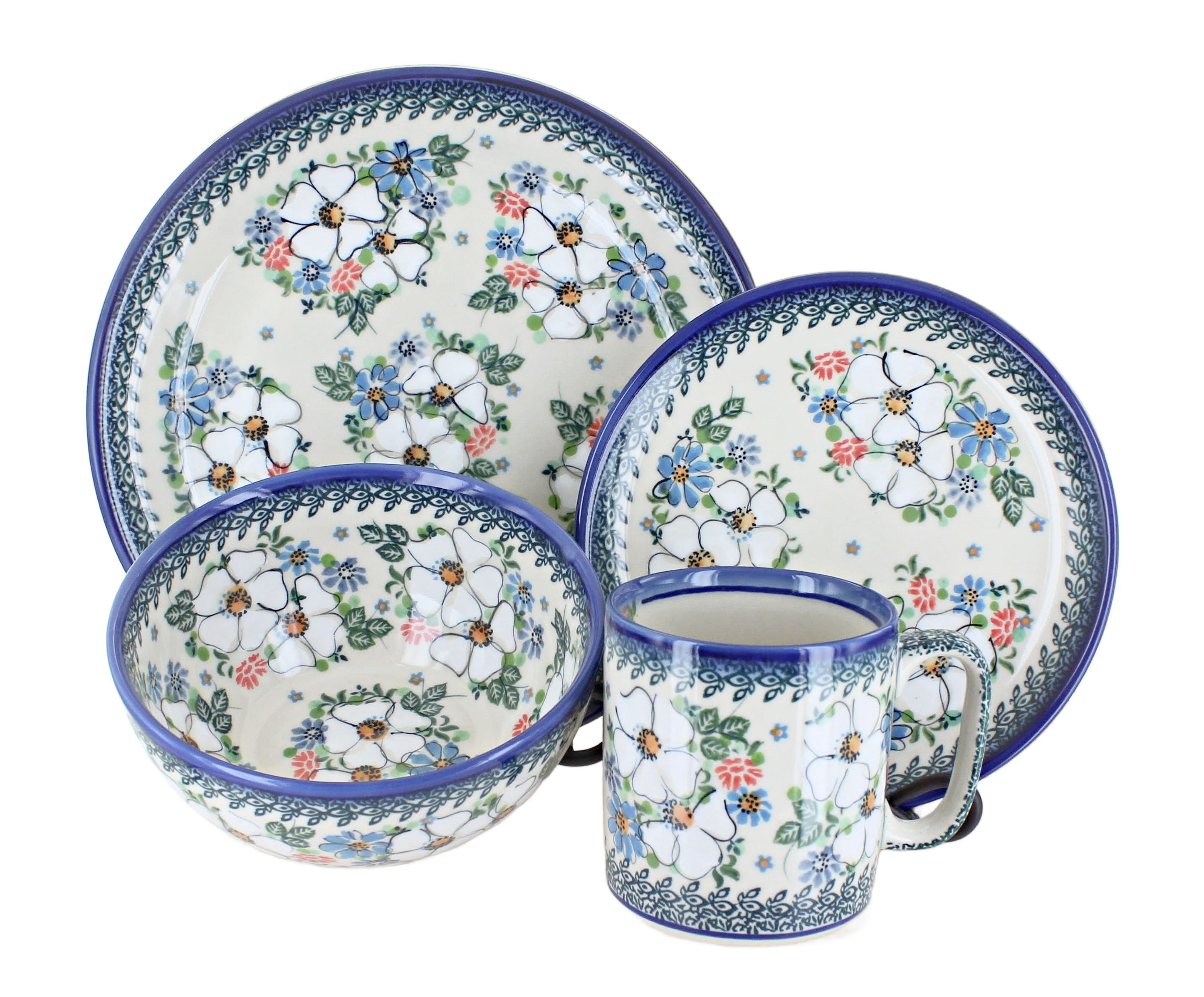Blue Rose Polish Pottery Morning Medley 16 Piece Dinnerware Set ...