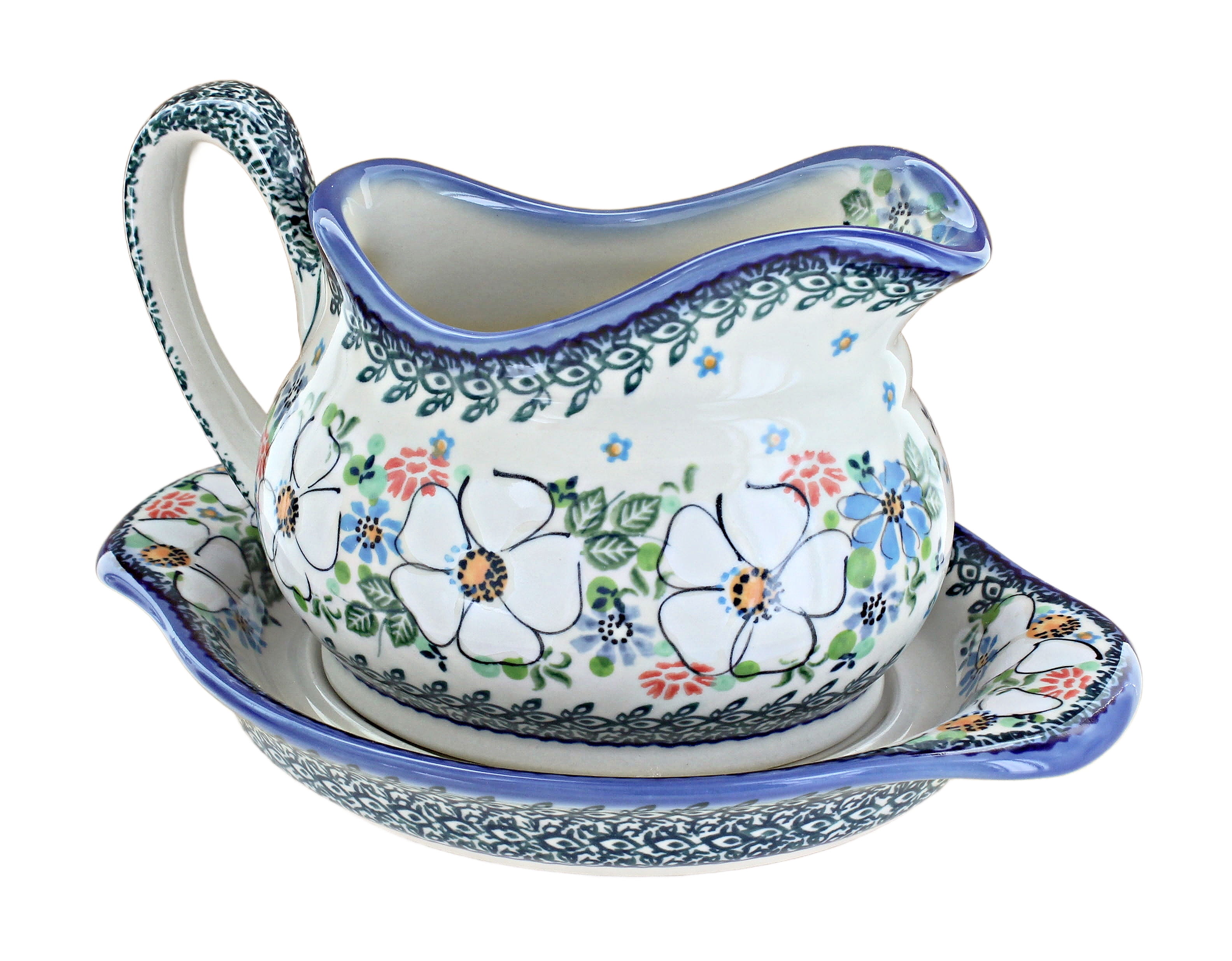 Blue Rose Polish Pottery Morning Medley Gravy Boat & Plate - Walmart.com