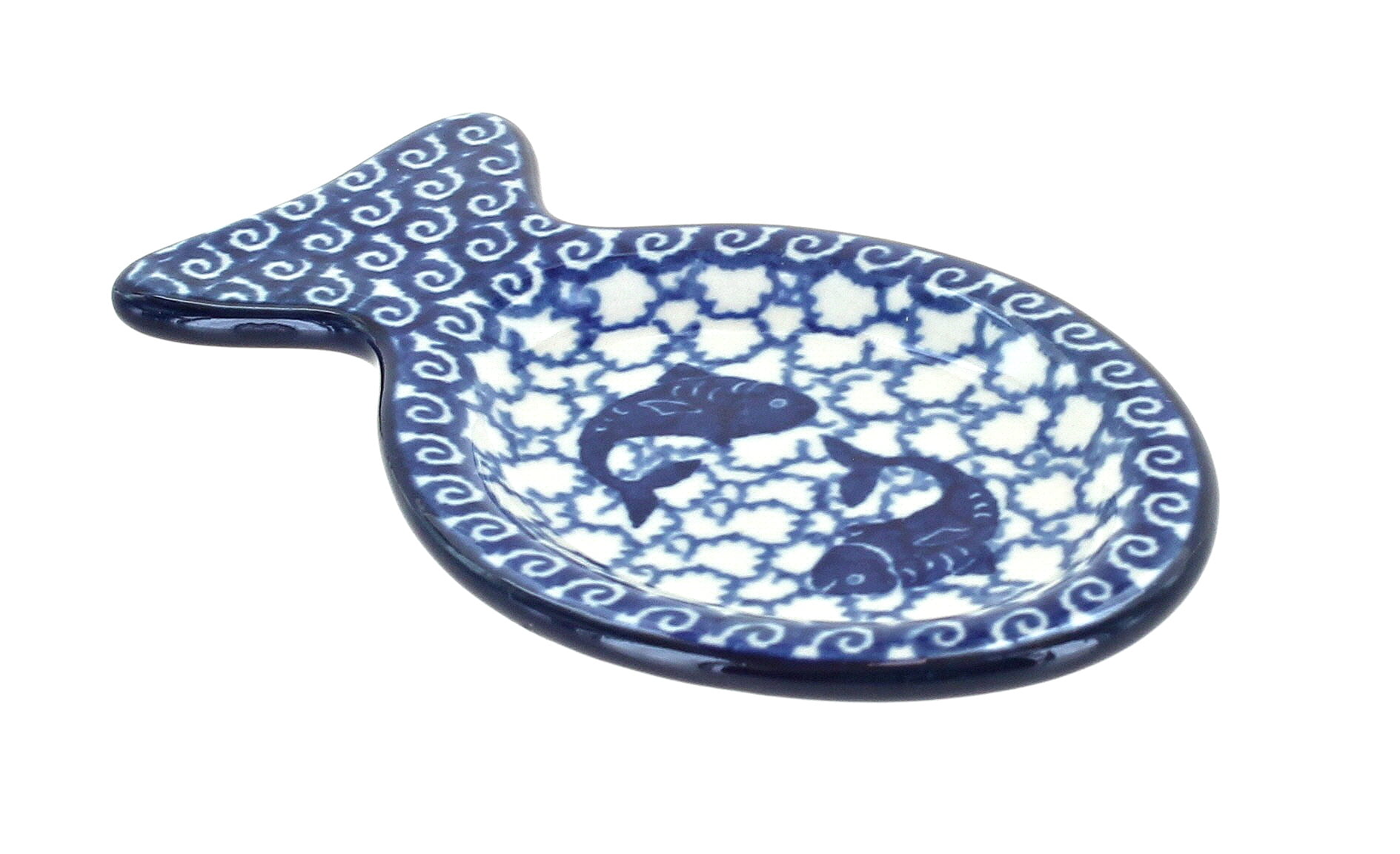 Blue Rose Polish Pottery Mosaic Beach Fish Spoon Rest - Walmart.com