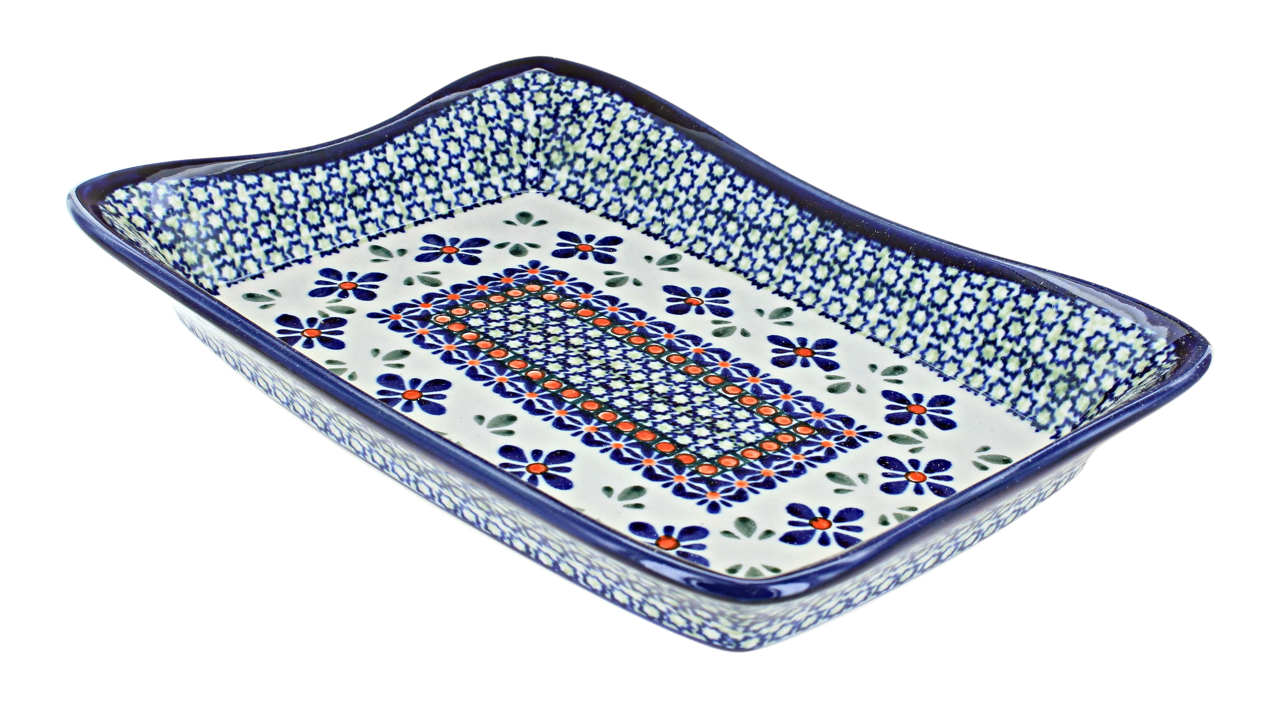 Blue Rose Polish Pottery Mosaic Flower Large Rectangular Tray - Walmart.com