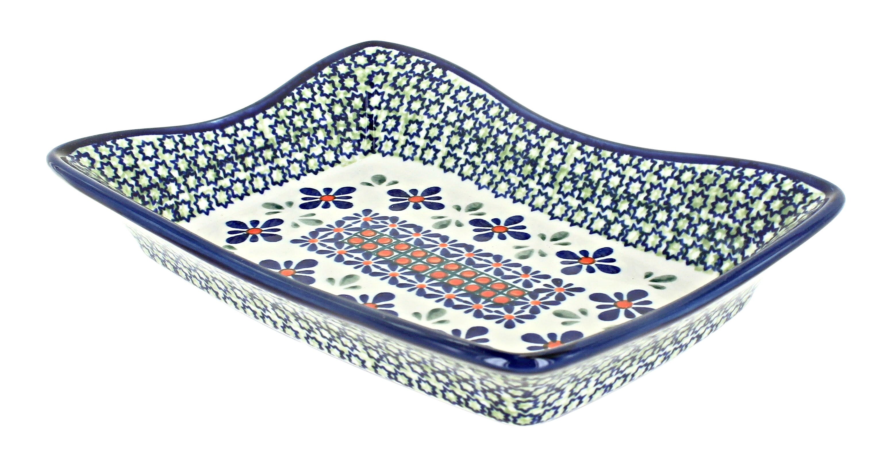 Blue Rose Polish Pottery Mosaic Flower Medium Rectangular Tray ...