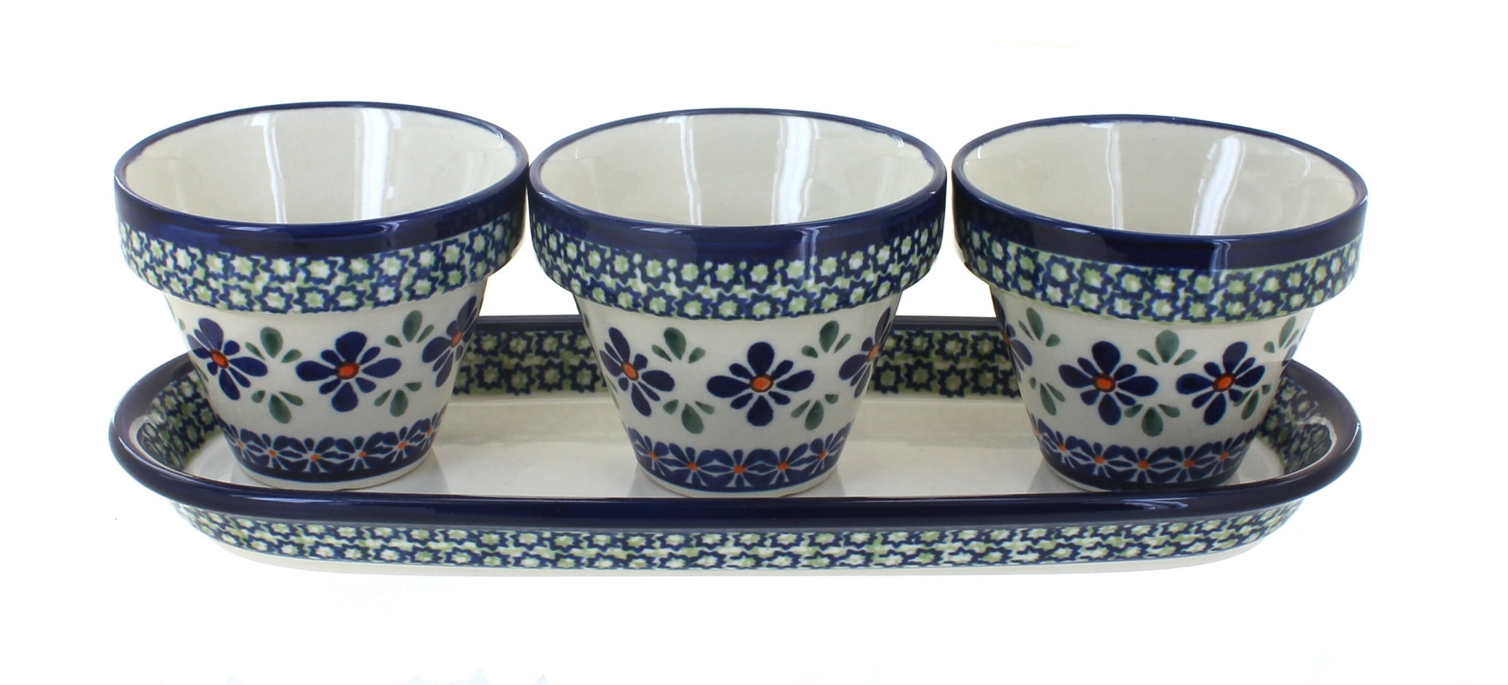 Blue Rose Polish Pottery Small Round Garden Planter - Mosaic Flower ...