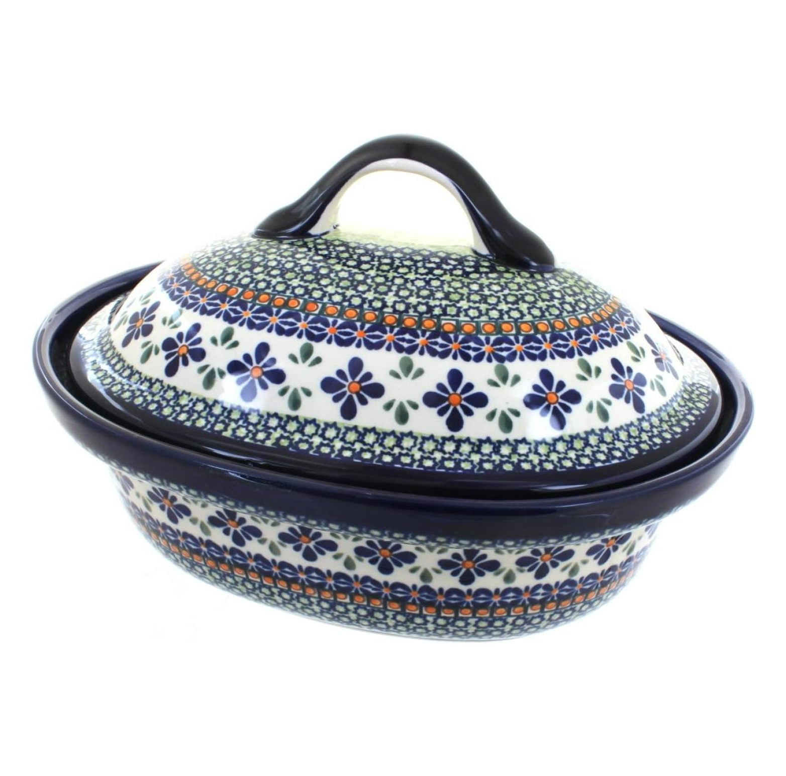 Blue Rose Polish Pottery Mosaic Flower Roaster with Lid - Walmart.com