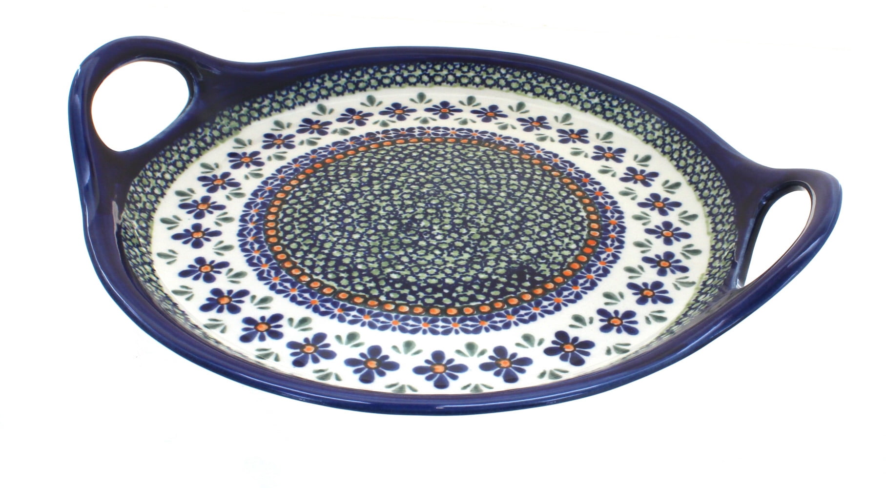 Blue Rose Polish Pottery Mosaic Flower Round Tray with Handles ...