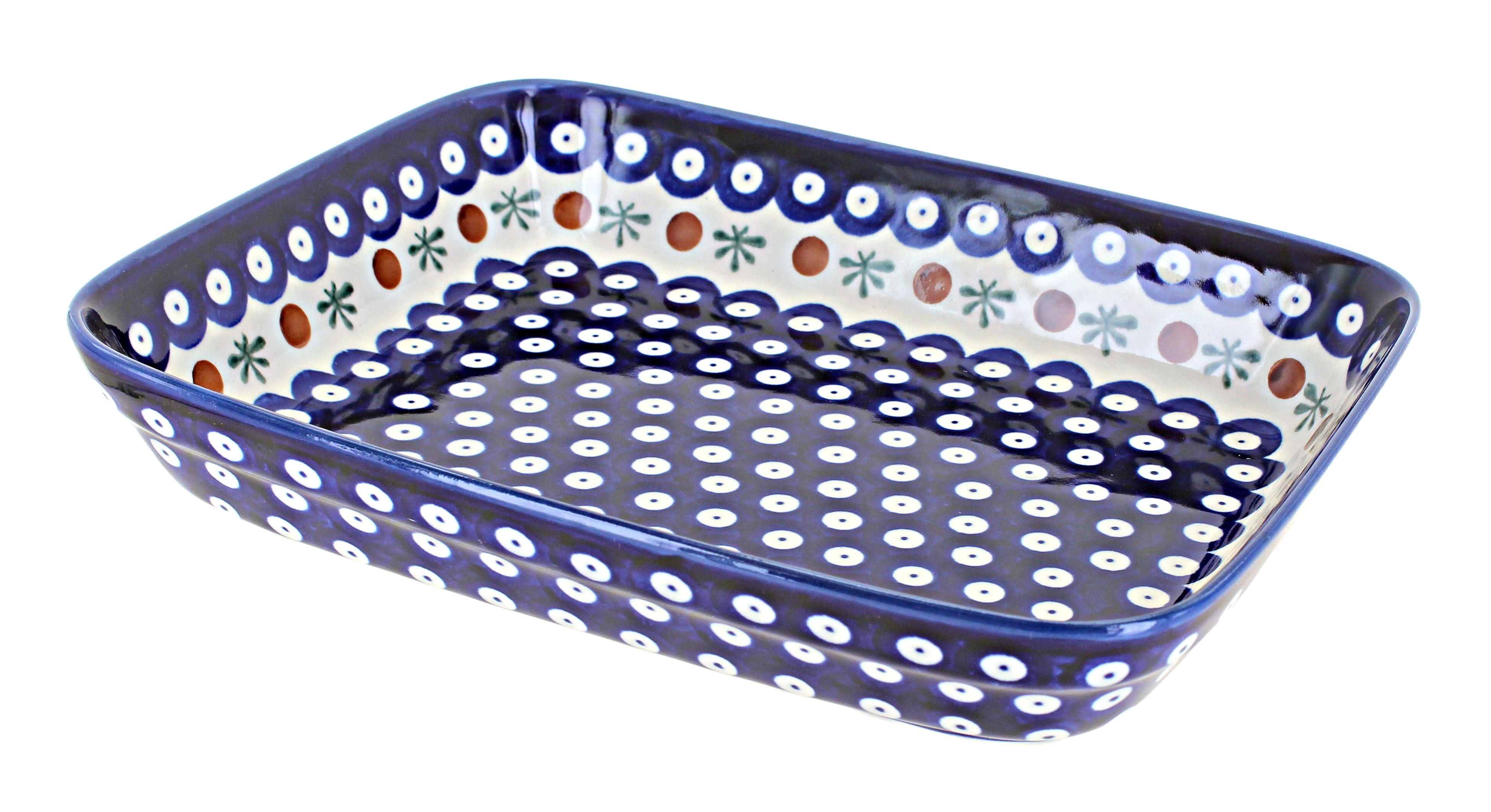 Blue Rose Polish Pottery Nature Medium Rectangular Baker with Cobalt ...
