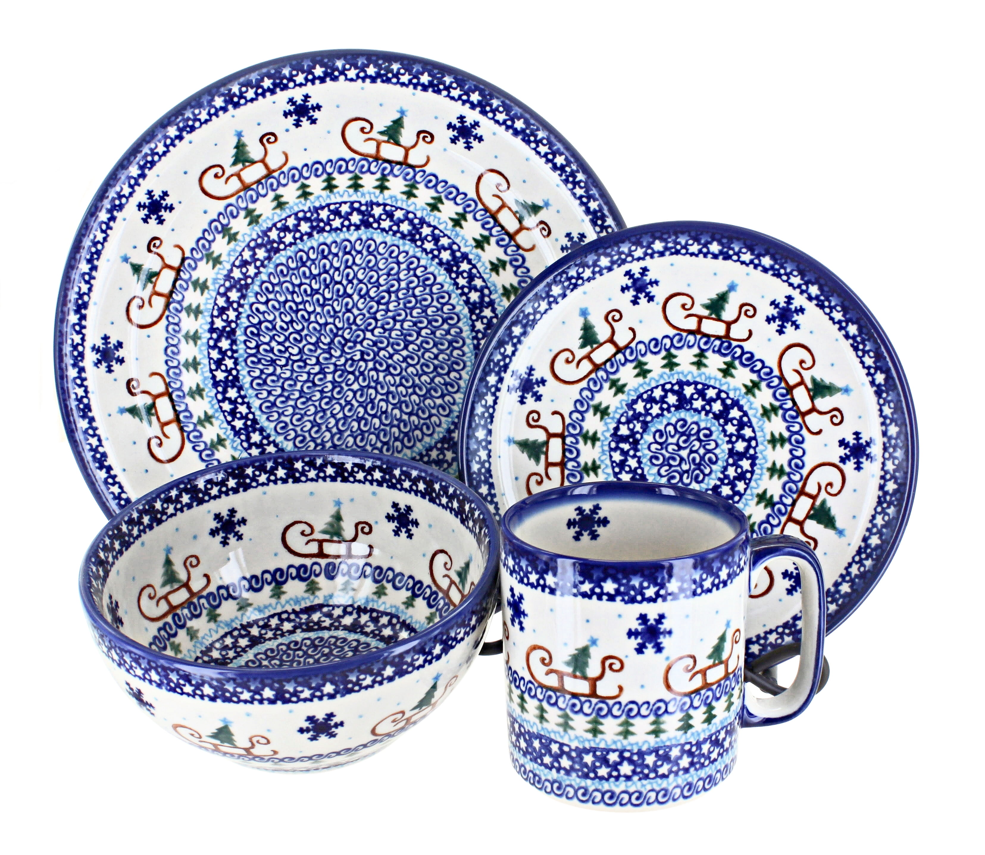 Blue Rose Polish Pottery Noel Nights 16 Piece Dinner Set - Walmart.com