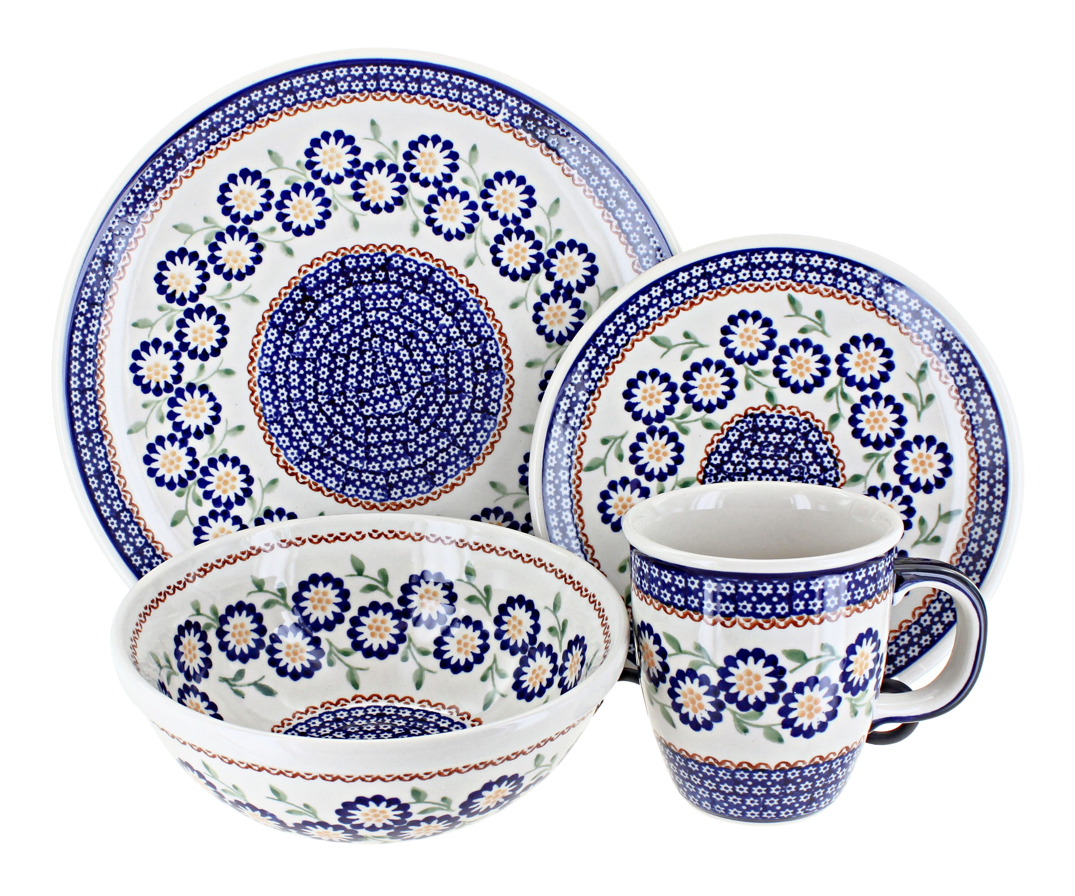 Blue Rose Polish Pottery Peach Blossom Dinner Set, 16 Piece - Walmart.com