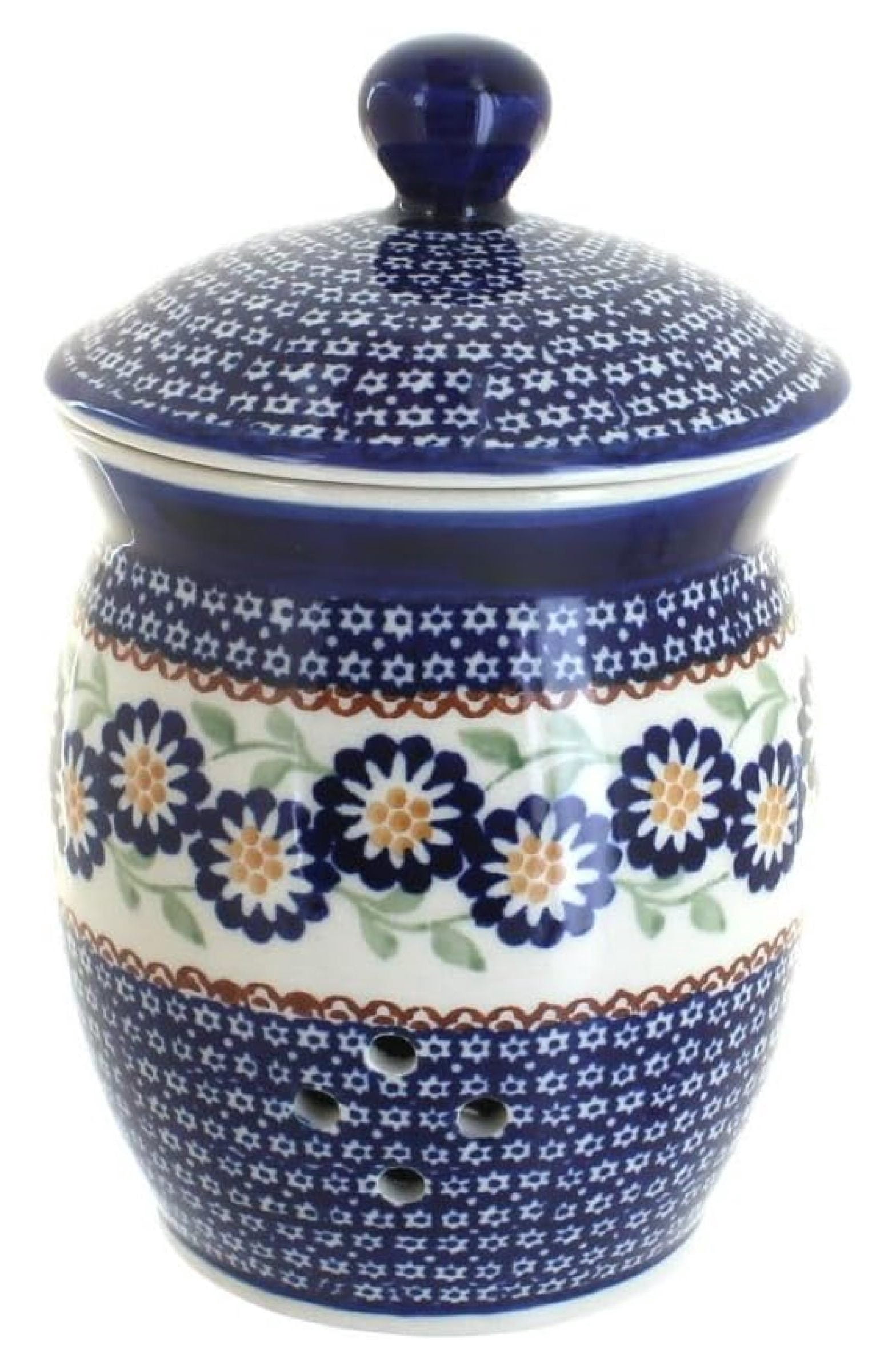 Blue Rose Polish Pottery Peach Blossom Garlic Keeper - Walmart.com