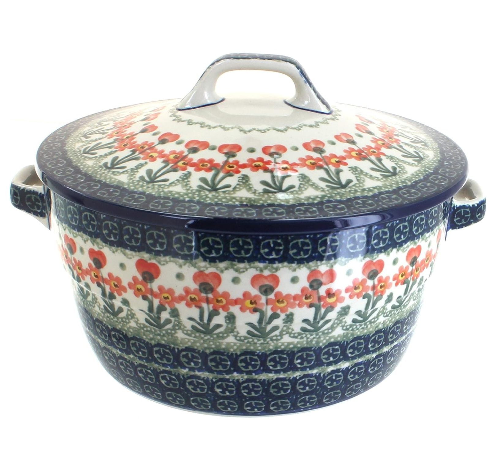 Blue Rose Polish Pottery Peach Posy Covered Round Baker - Walmart.com