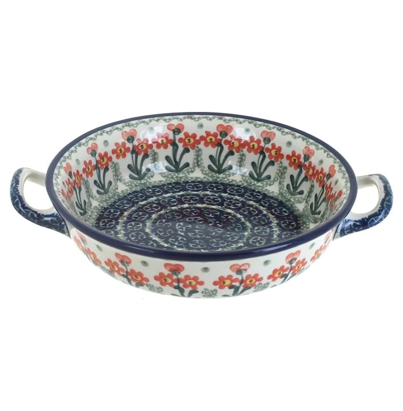 Blue Rose Polish Pottery Peach Posy Mini Casserole Dish with Handles ...