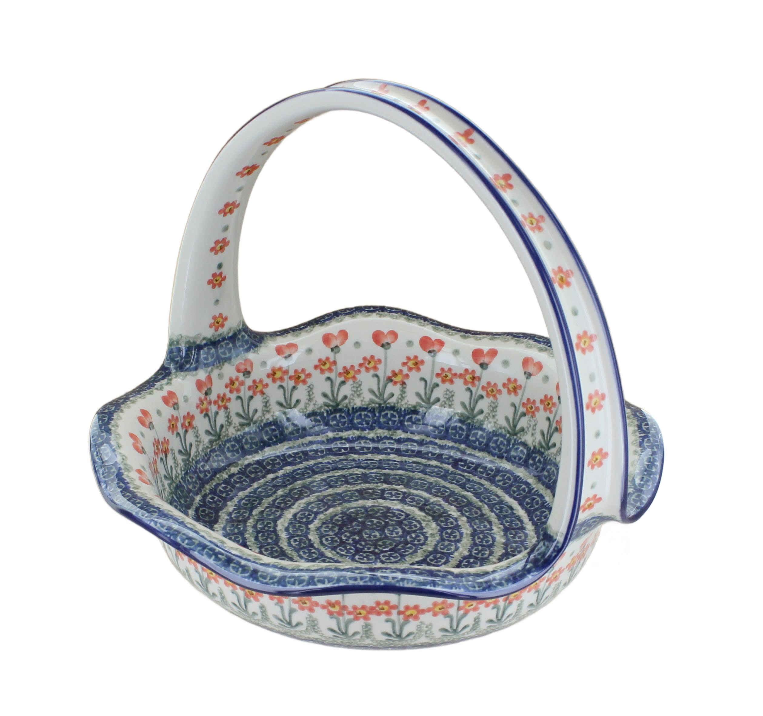 Blue Rose Polish Pottery Peach Posy Round Basket - Walmart.com
