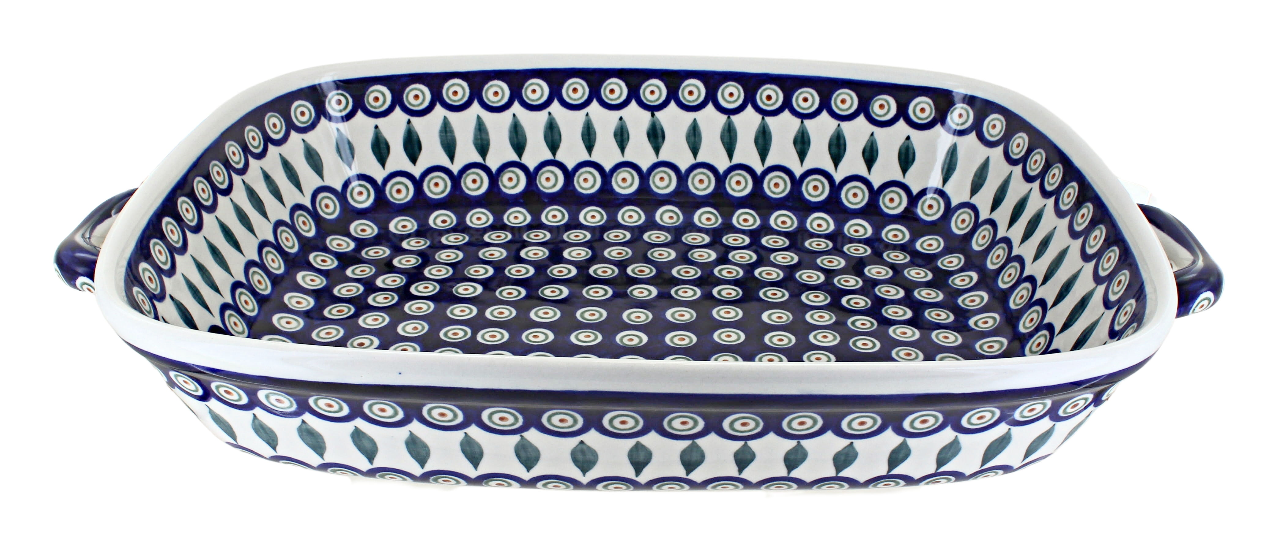 Blue Rose Polish Pottery Peacock Extra Large Baker with Handles ...