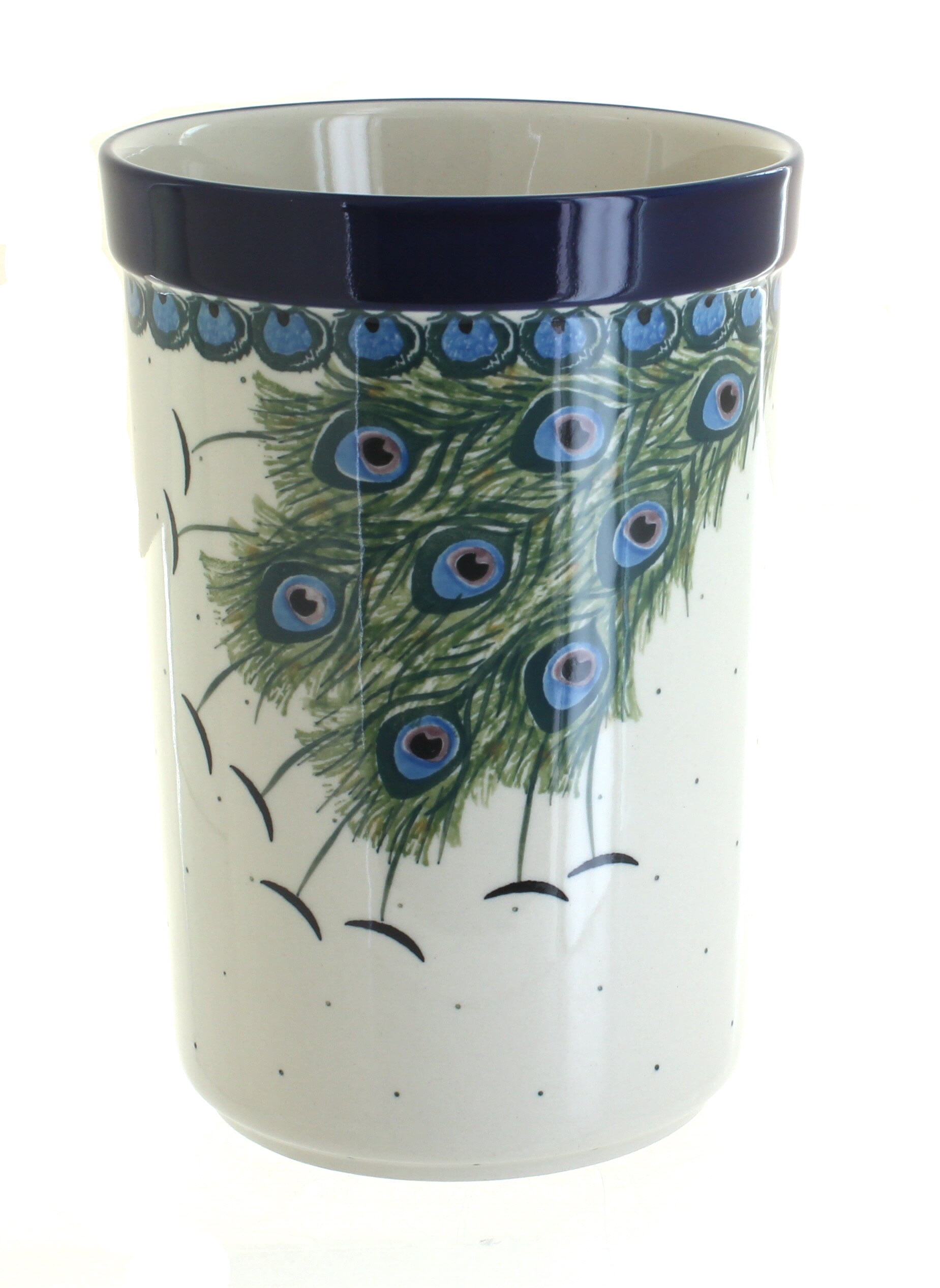 Blue Rose Polish Pottery Peacock Feather Utensil Jar - Walmart.com