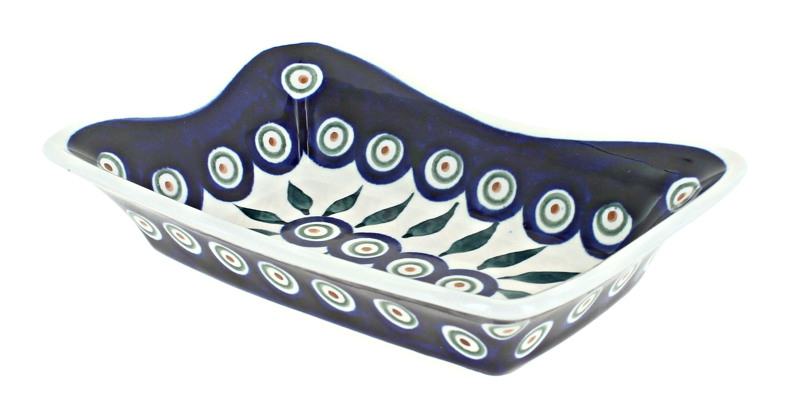 Blue Rose Polish Pottery Peacock Small Rectangular Tray - Walmart.com