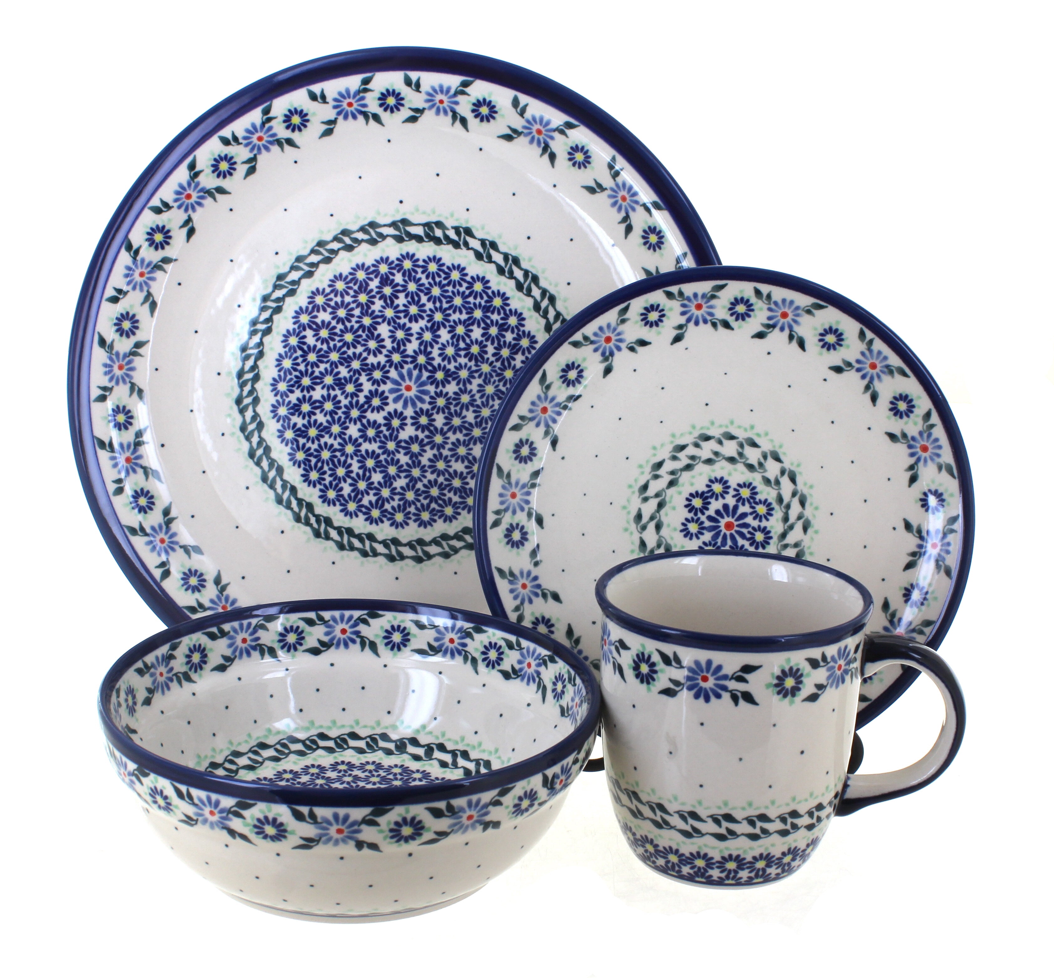 Blue Rose Polish Pottery Petite Bouquet 16 Piece Dinnerware Set ...