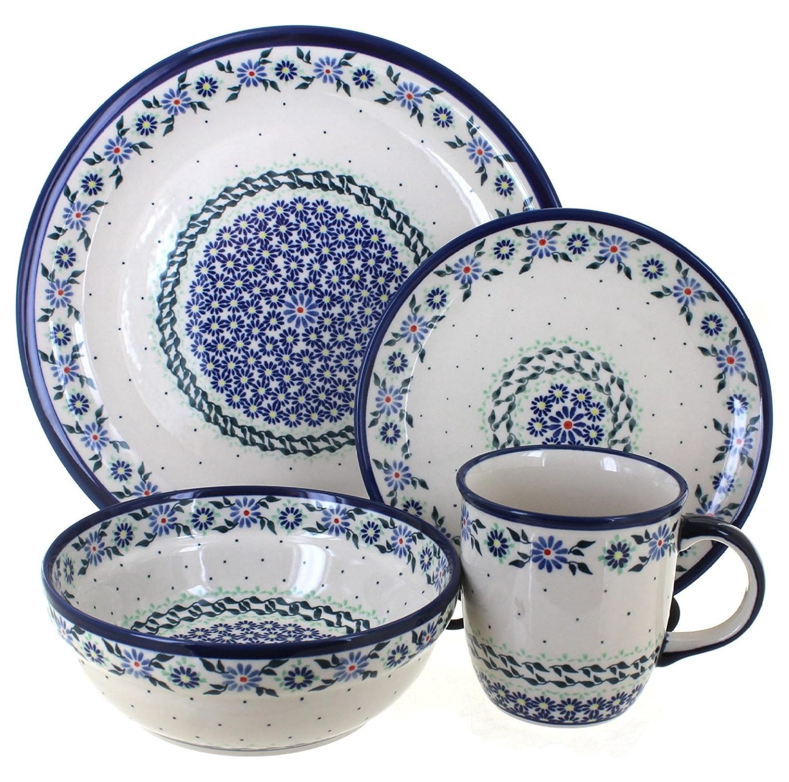 Blue Rose Polish Pottery Petite Bouquet 4 Piece Place Setting - Service ...