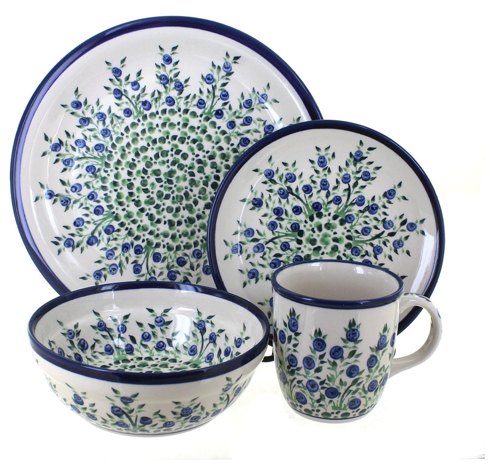 Blue Rose Polish Pottery Porcelain Vine 4 Piece Place Setting - Service ...