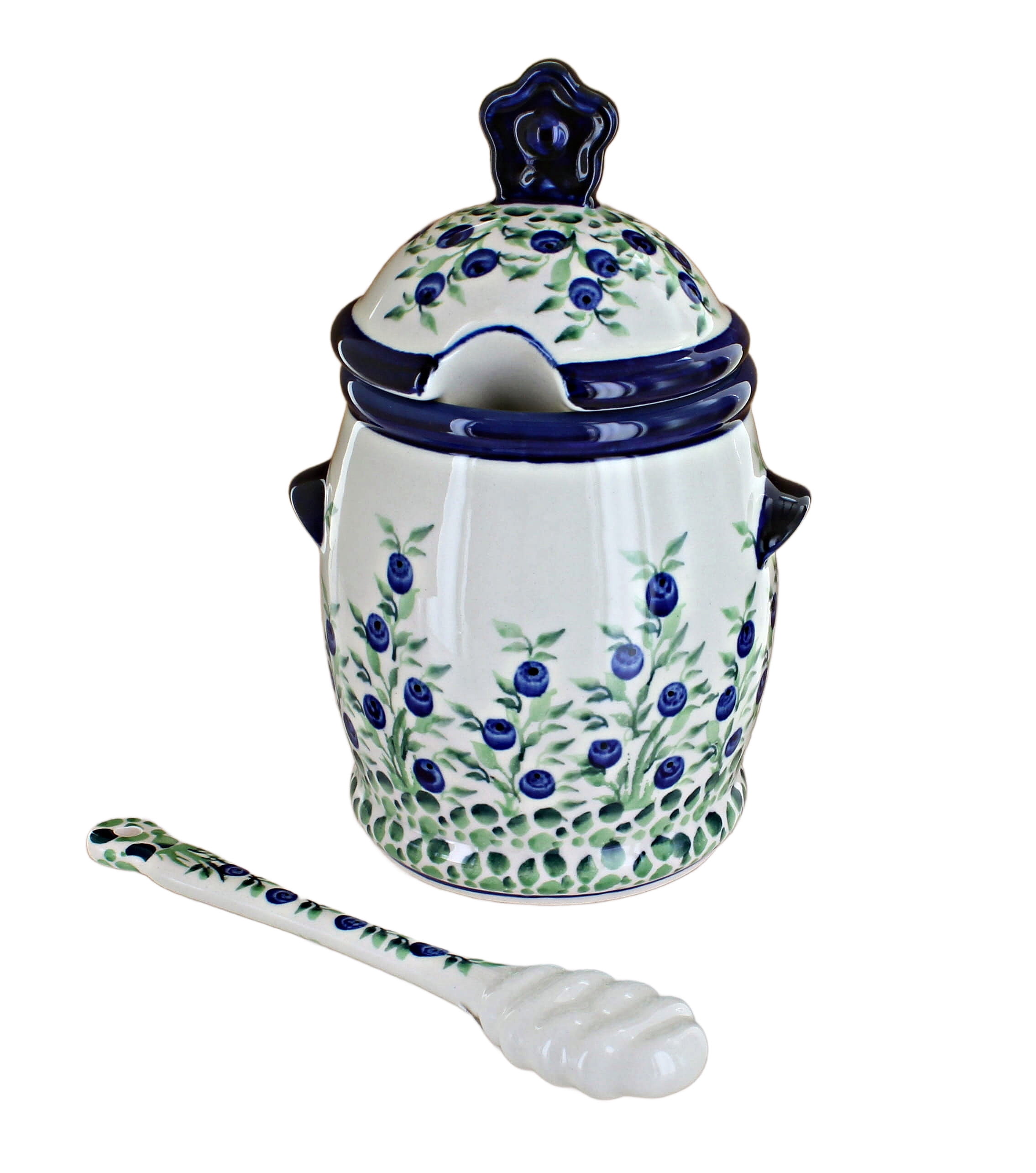 Blue Rose Polish Pottery Porcelain Vine Honey Pot and Dipper - Walmart.com