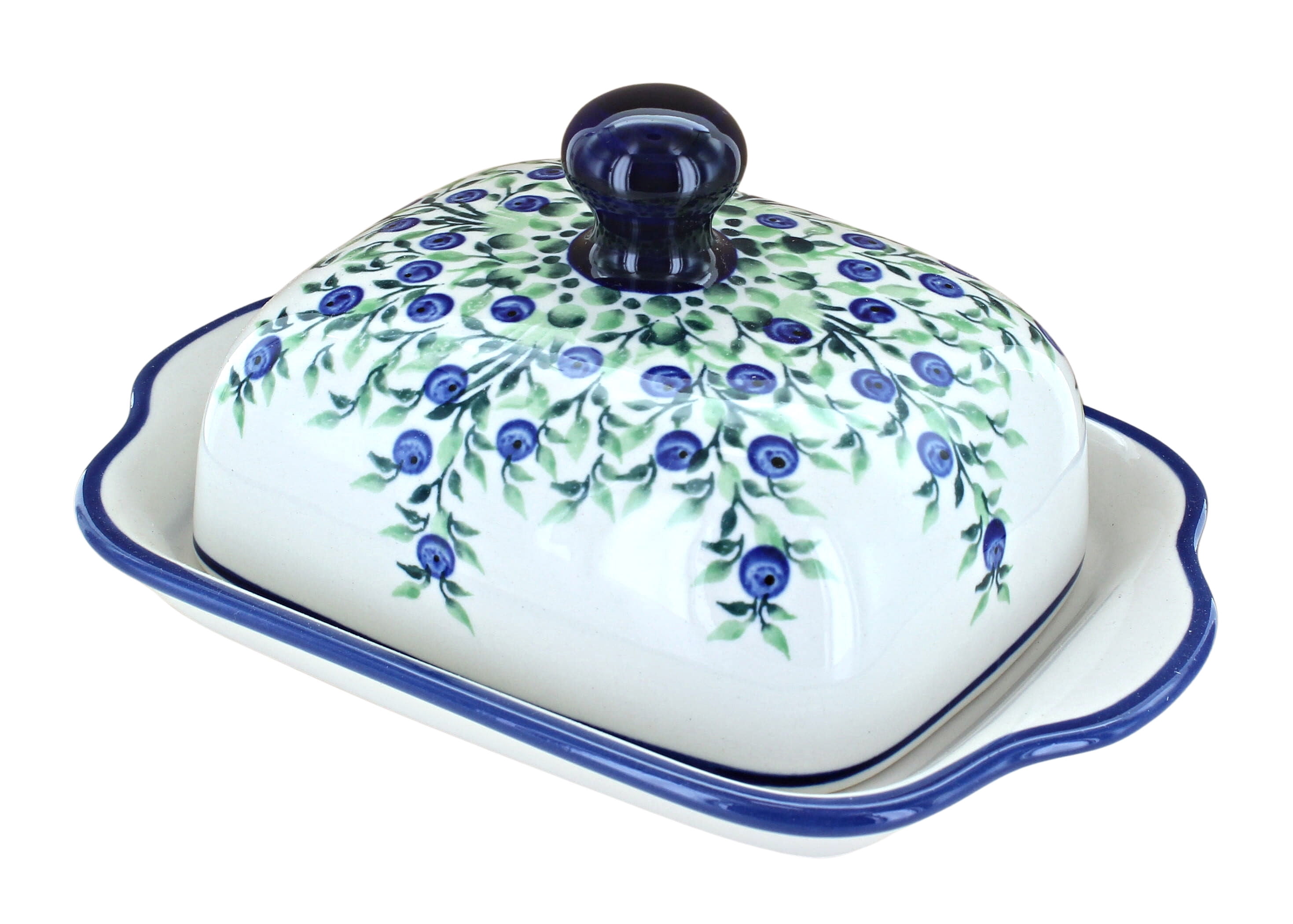 Blue Rose Polish Pottery Porcelain Vine Square Butter Dish - Walmart.com
