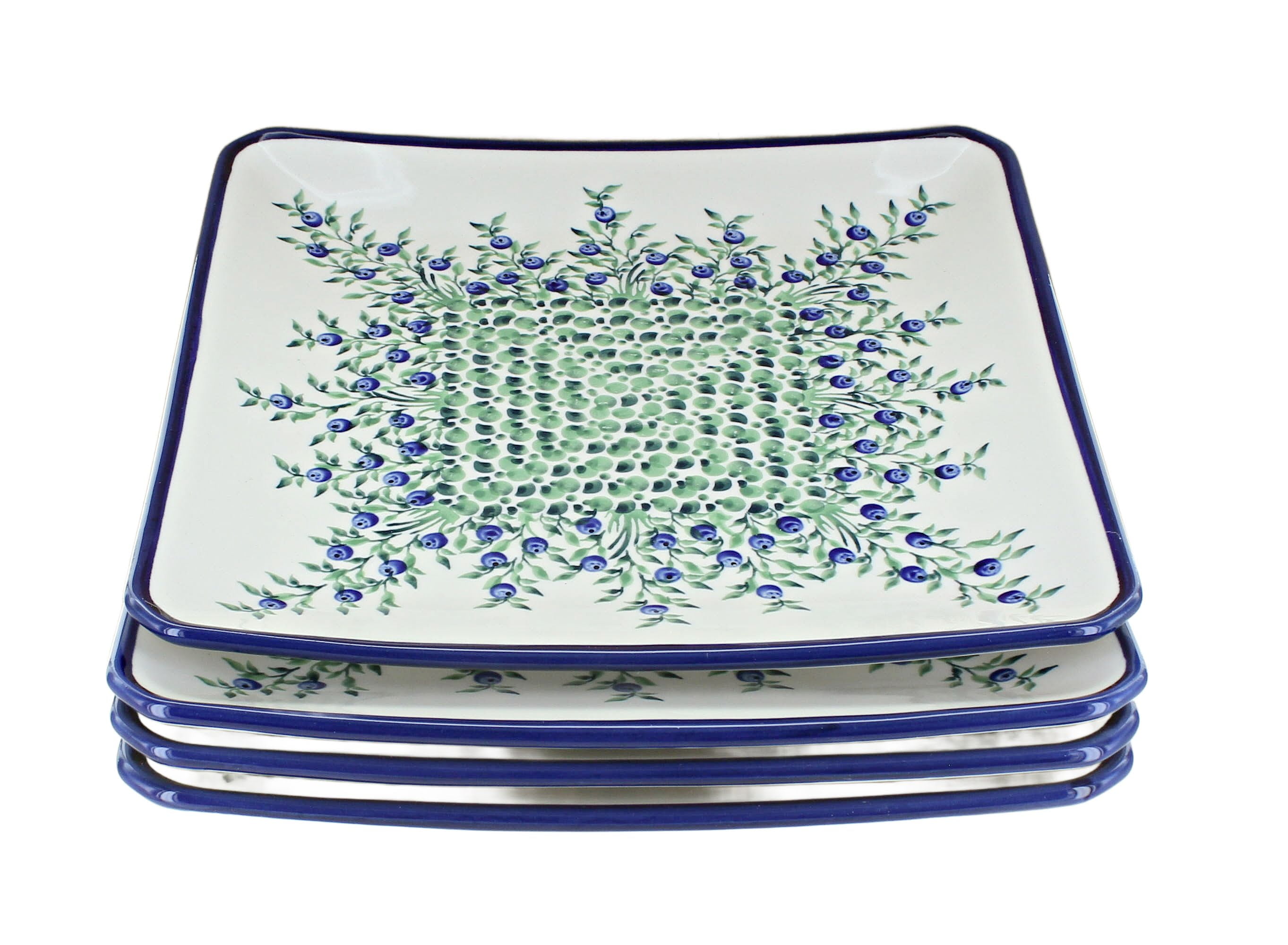 Blue Rose Polish Pottery Porcelain Vine Square Dinner Plate Set ...
