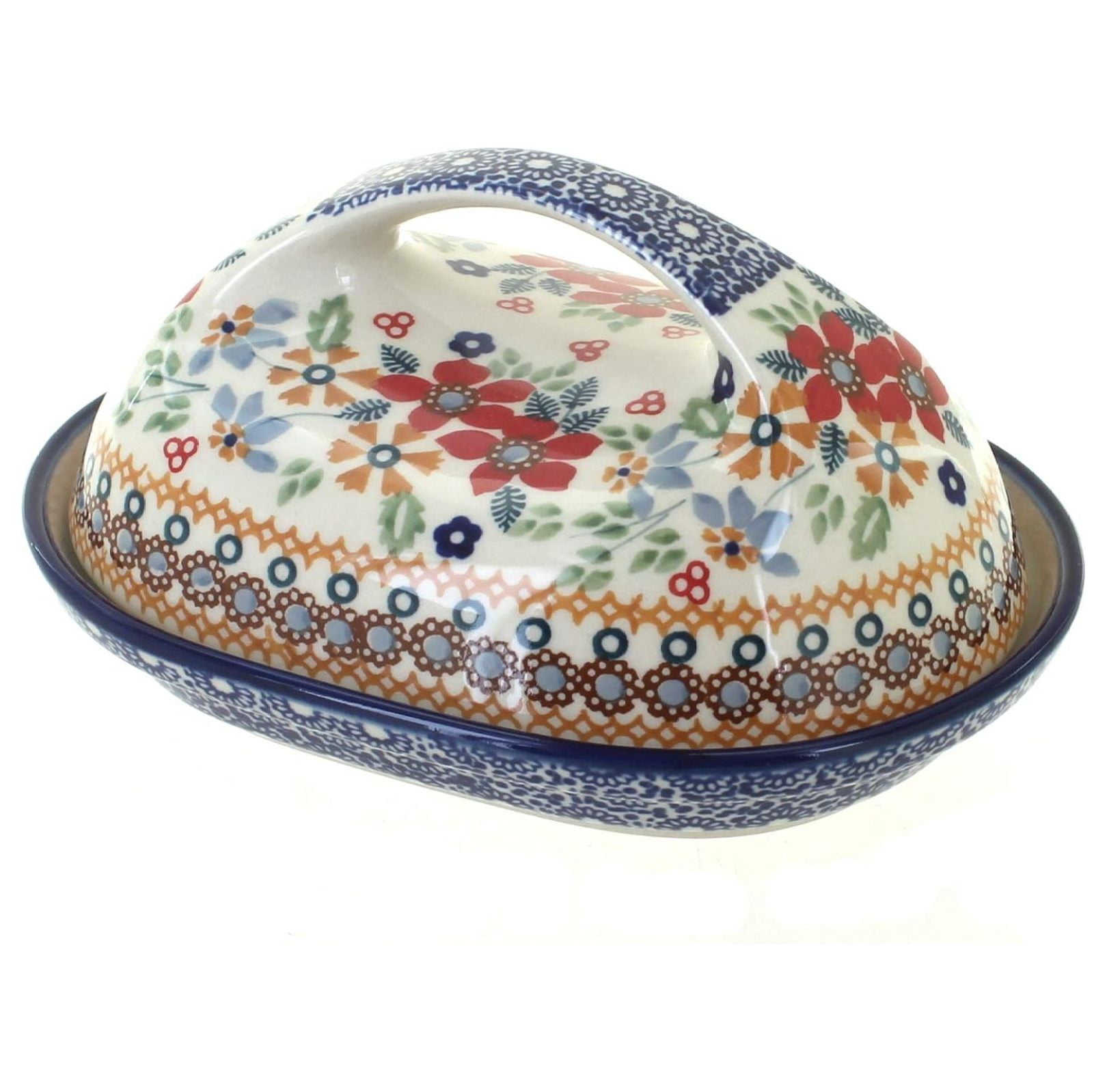 Blue Rose Polish Pottery Red Butter Dish - Walmart.com