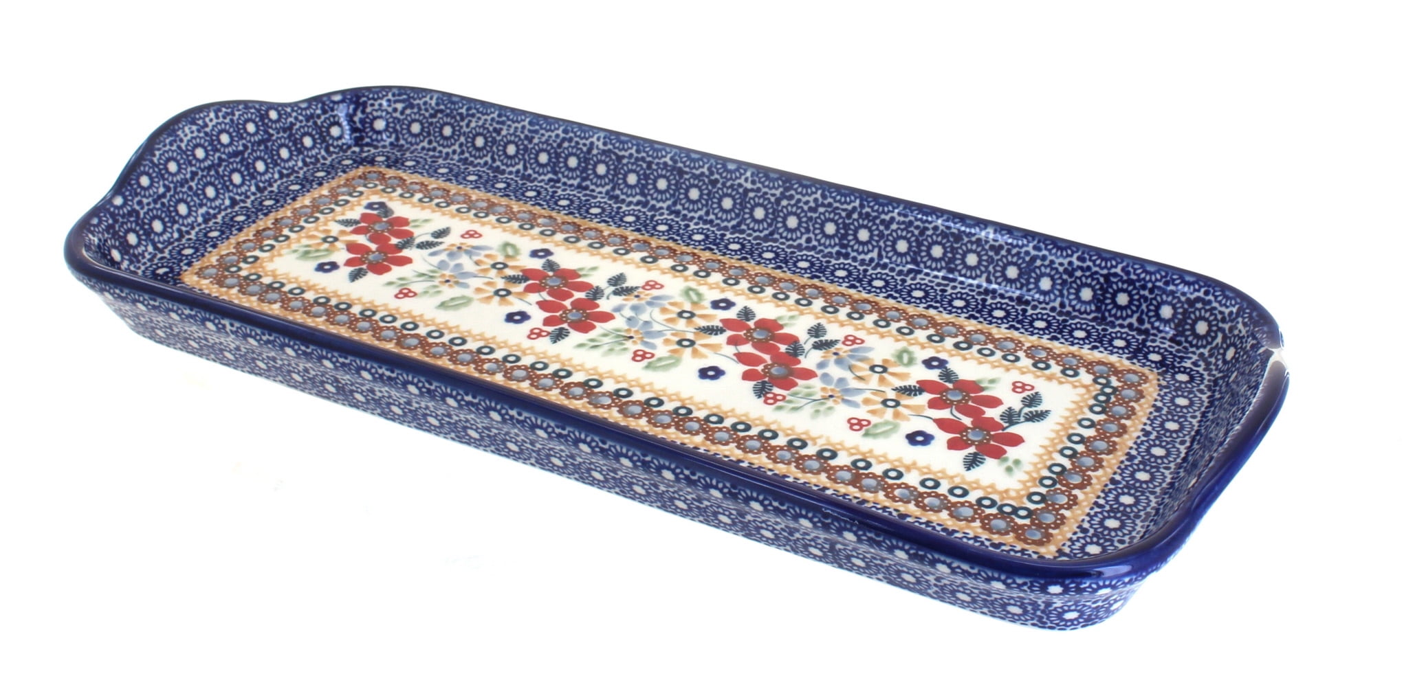 Blue Rose Polish Pottery Red Daisy Bread Tray with Handles - Walmart.com