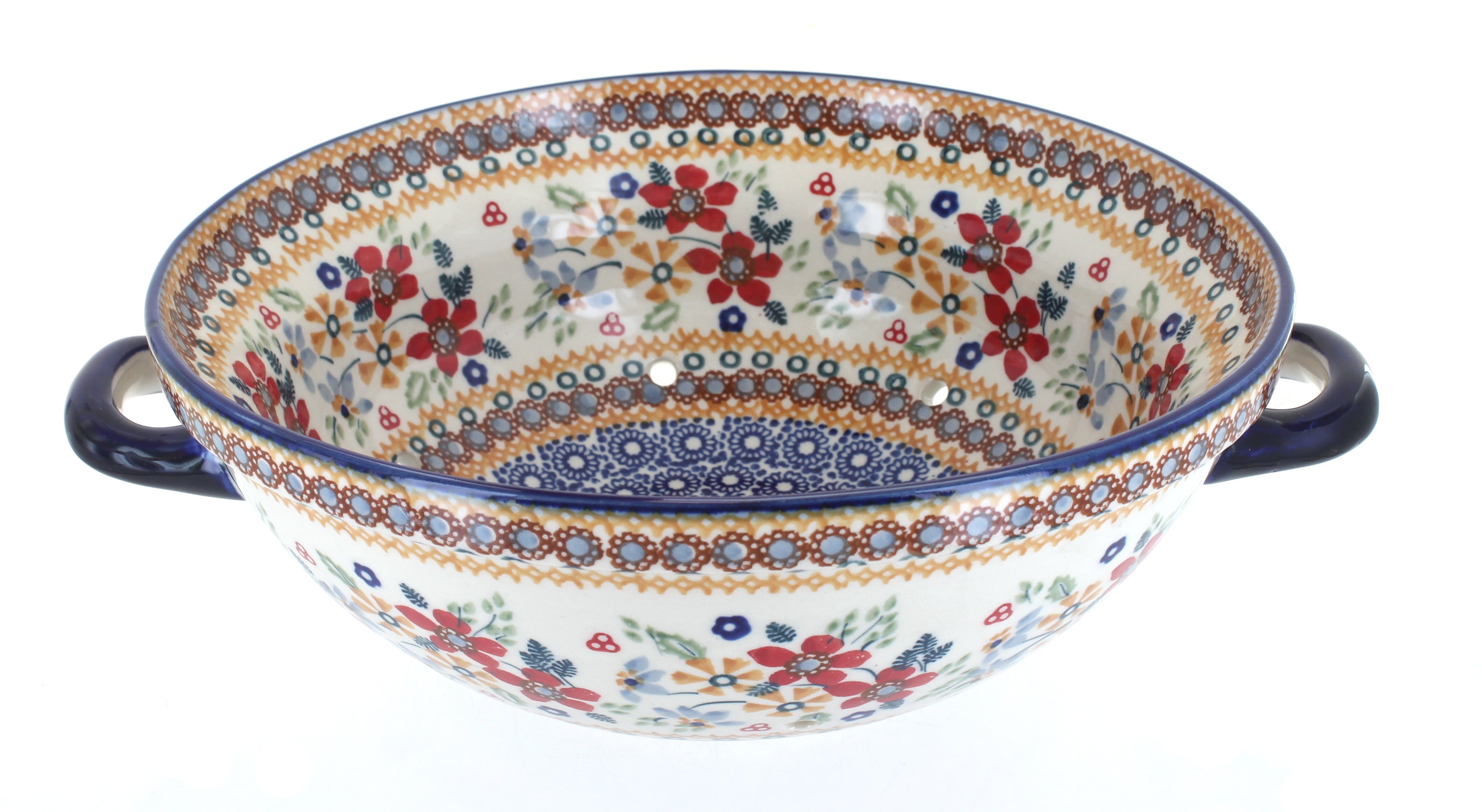 Blue Rose Polish Pottery Red Daisy Colander - Walmart.com