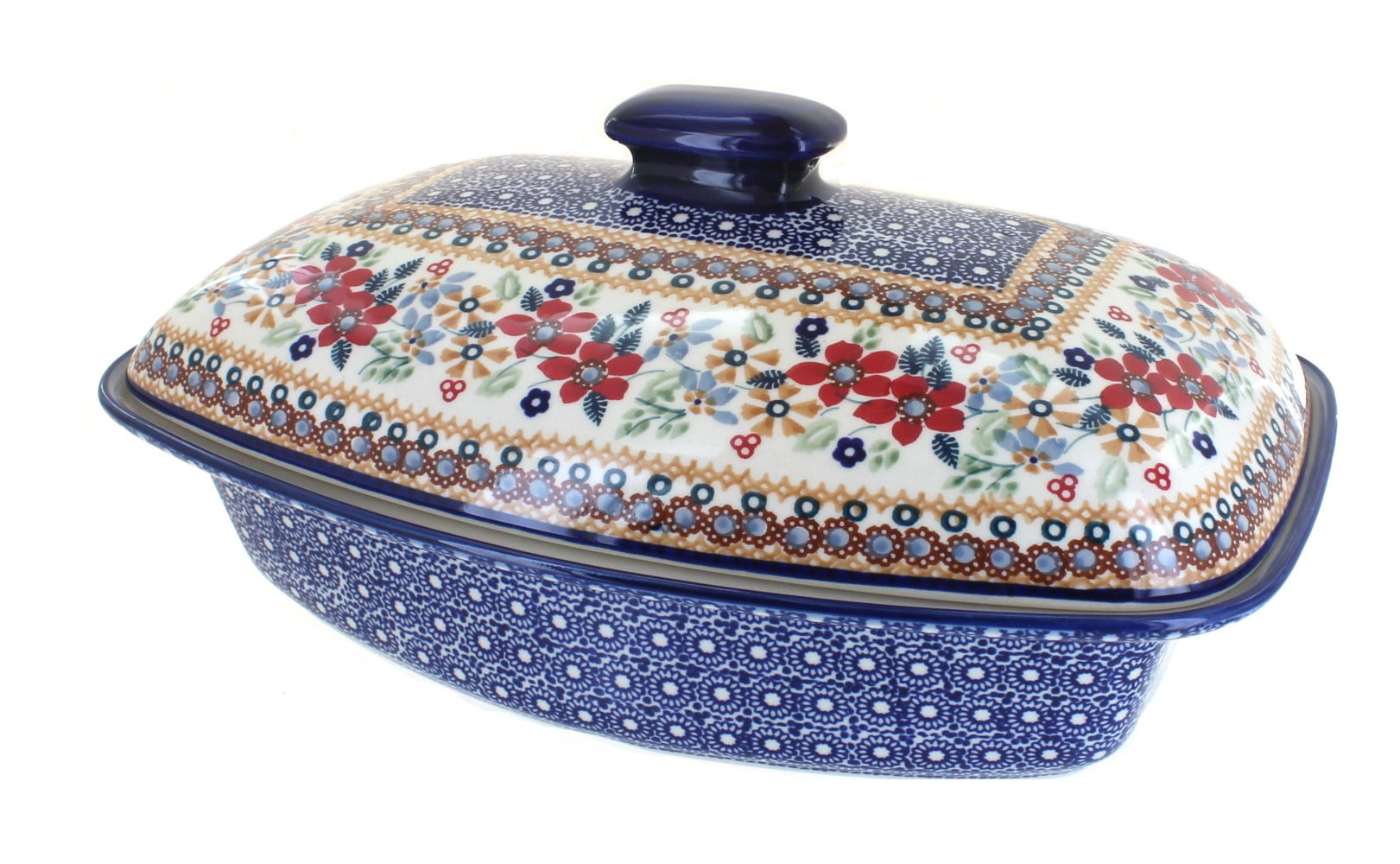 Blue Rose Polish Pottery Red Daisy Covered Baker - Walmart.com