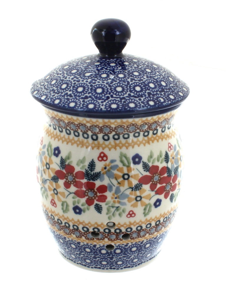 Blue Rose Polish Pottery Red Daisy Garlic Keeper - Walmart.com