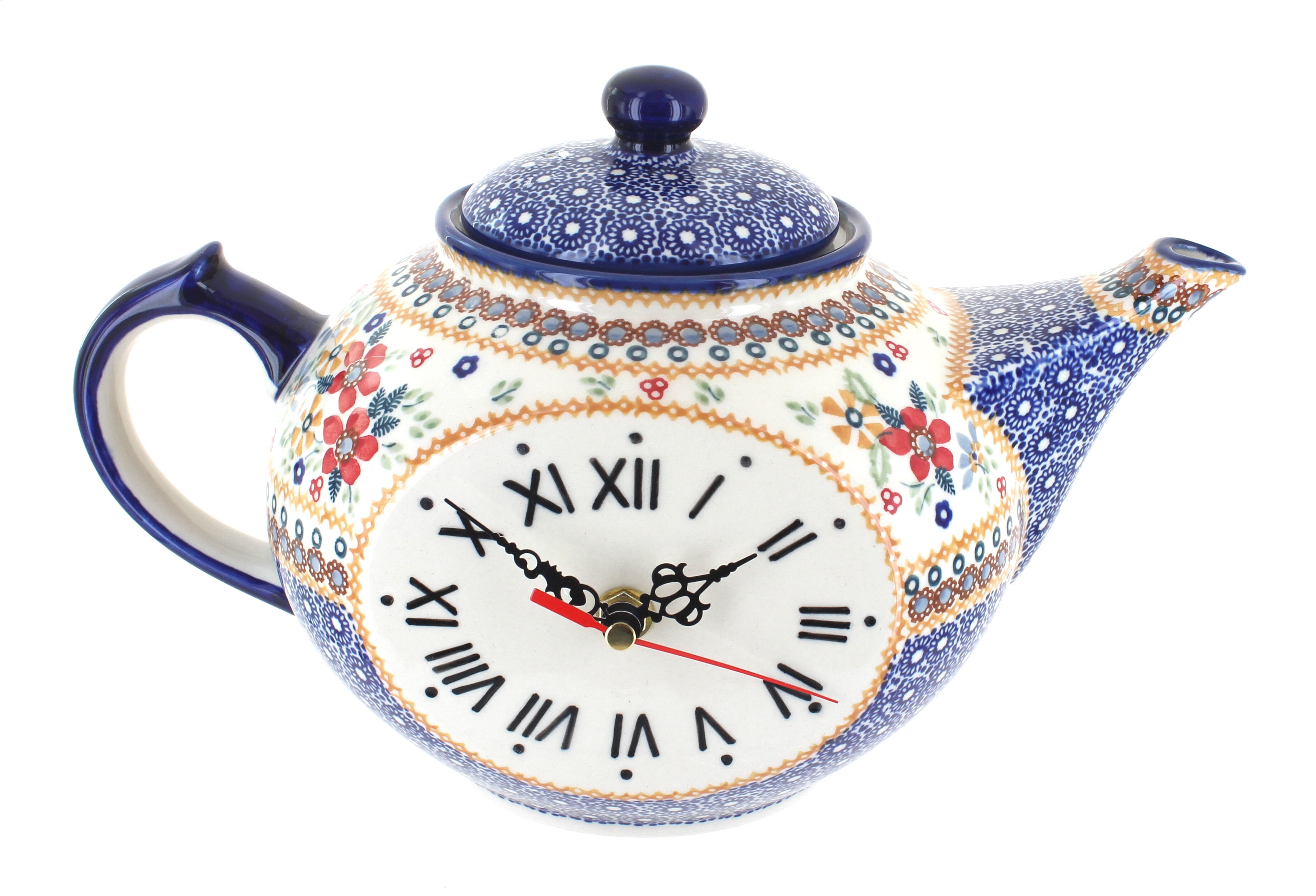 Blue Rose Polish Pottery Red Daisy Mantle Teapot Clock - Walmart.com