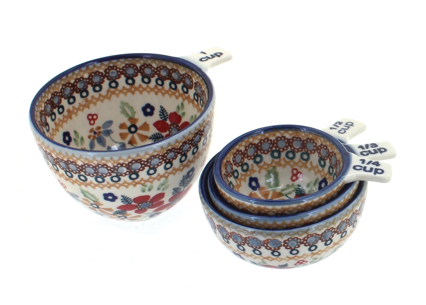 Blue Rose Polish Pottery Red Daisy Measuring Cup Set - Walmart.com