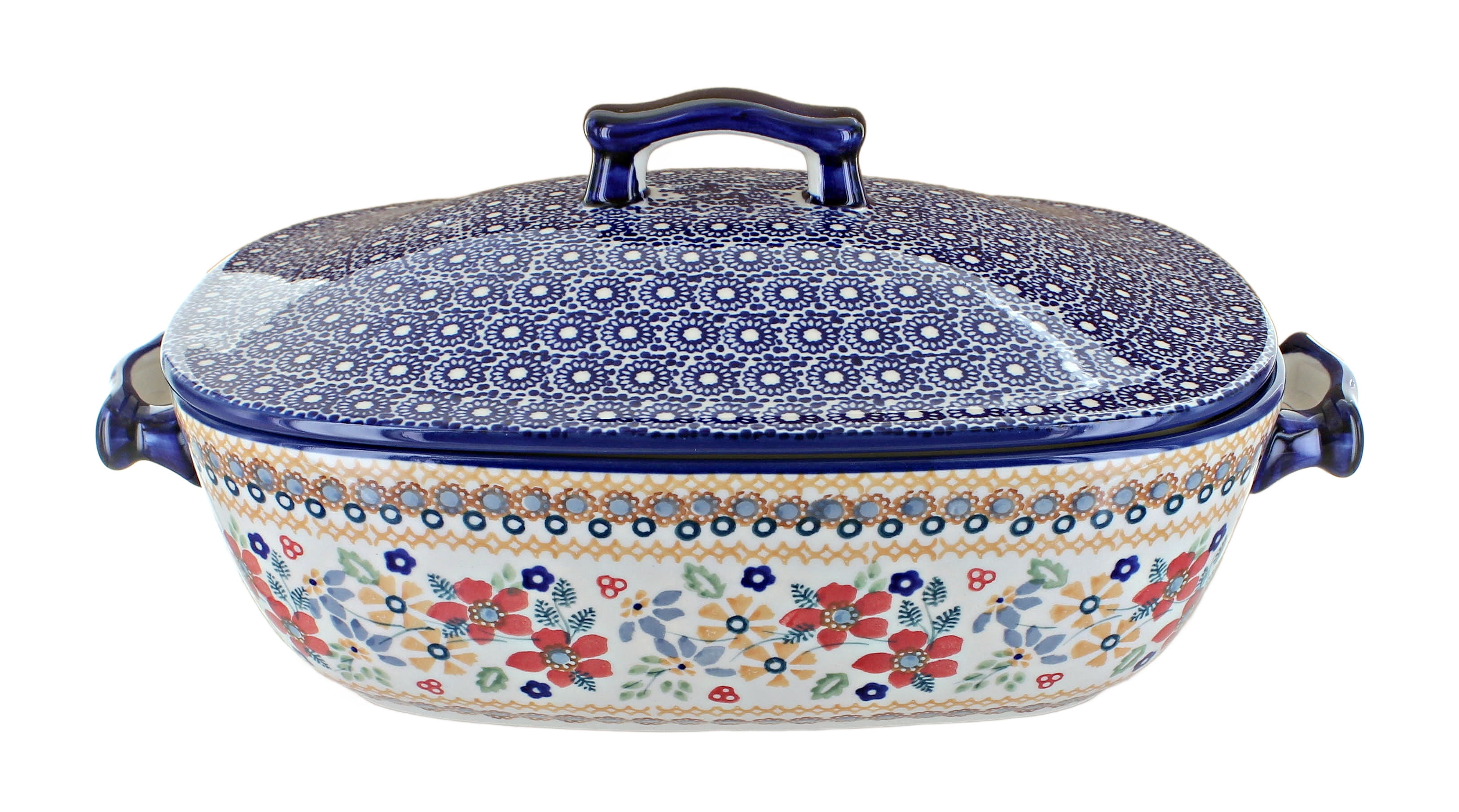 Blue Rose Polish Pottery Red Daisy Roaster with Lid - Walmart.com