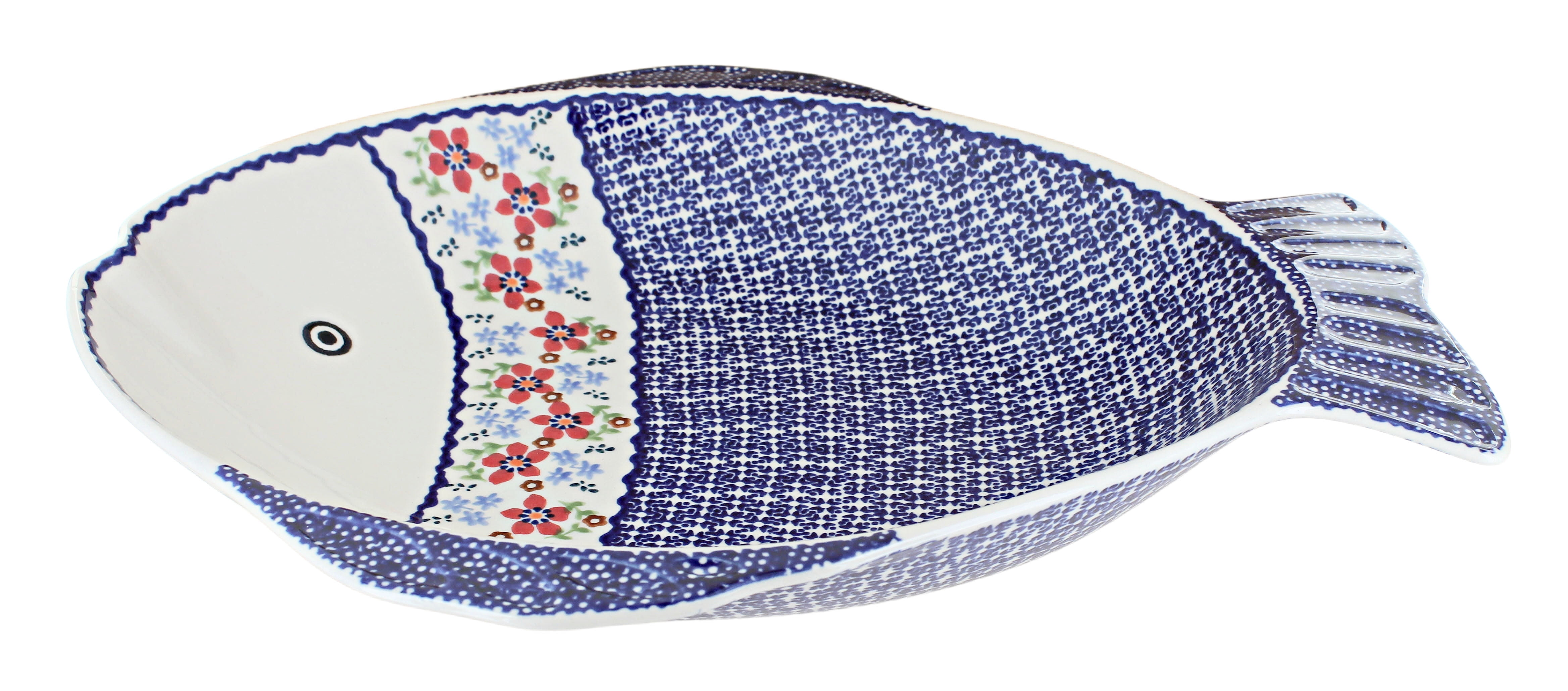 Blue Rose Polish Pottery Red Poppy Large Fish Platter - Walmart.com