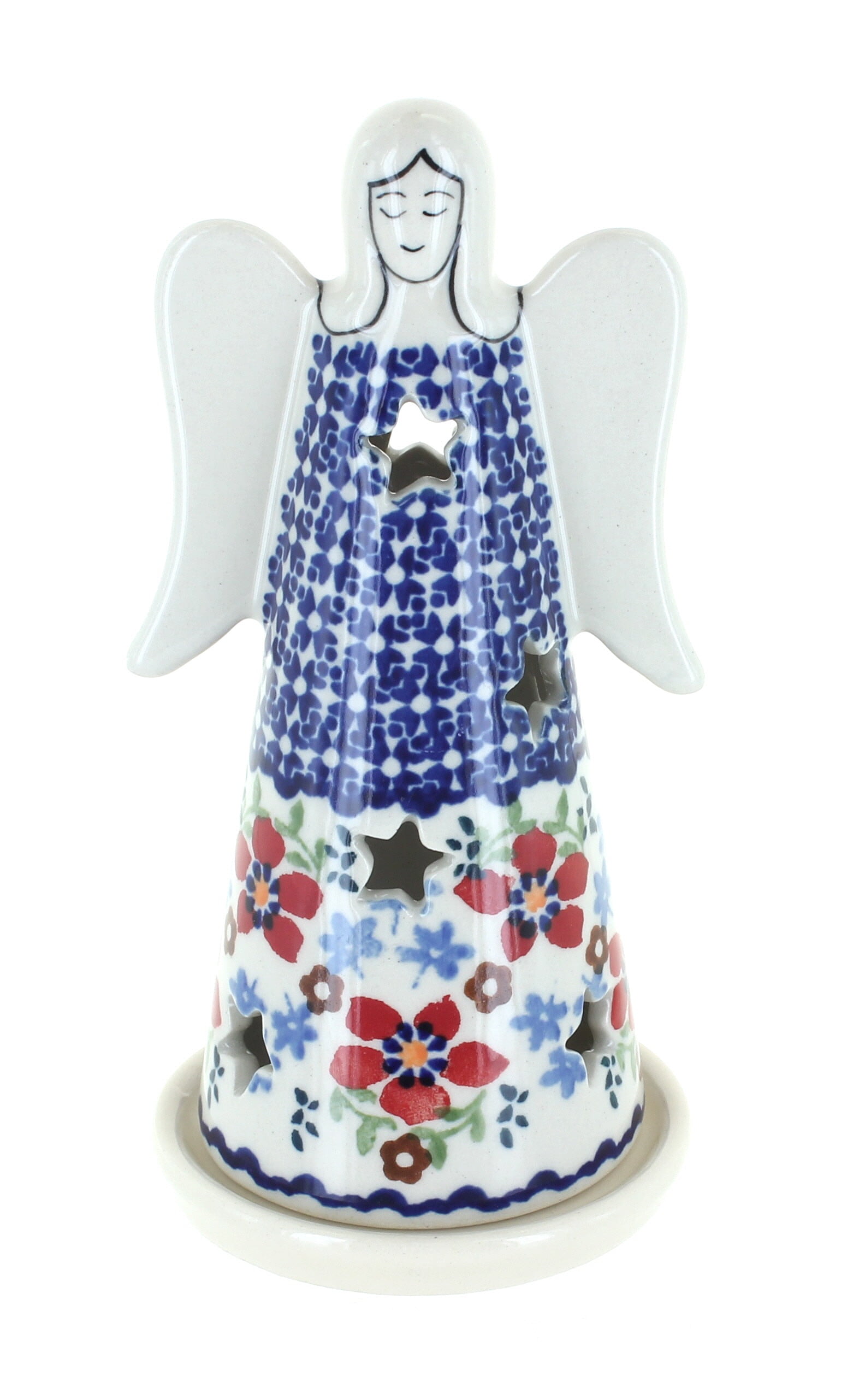 Blue Rose Polish Pottery Red Poppy Small Angel Luminary - Walmart.com