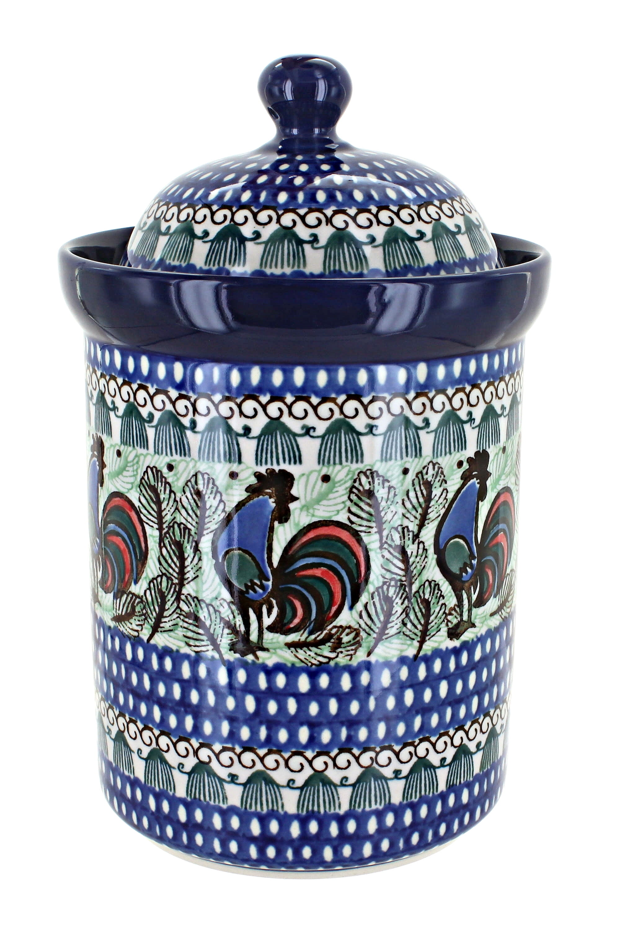 Blue Rose Polish Pottery Rooster Row Large Canister - Walmart.com