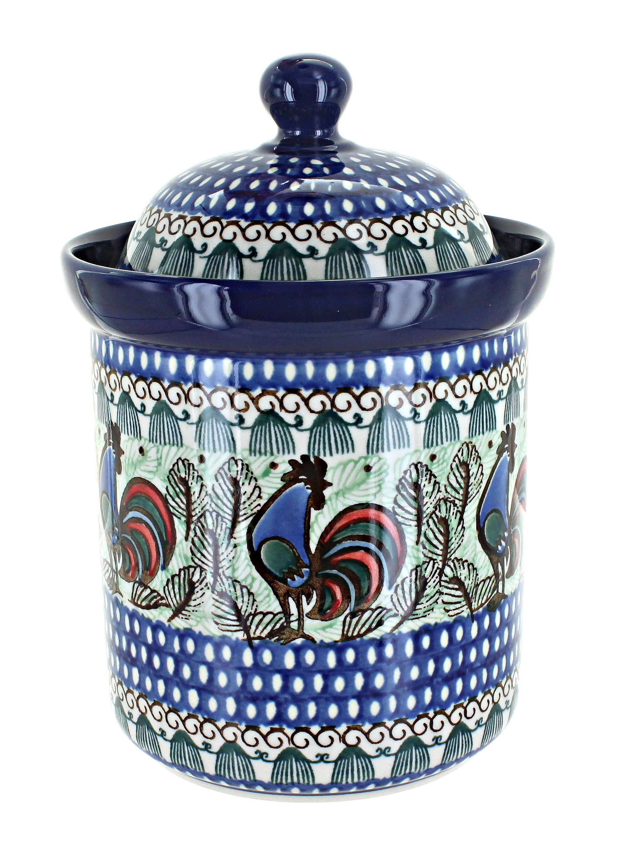 Blue Rose Polish Pottery Rooster Row Medium Canister - Walmart.com