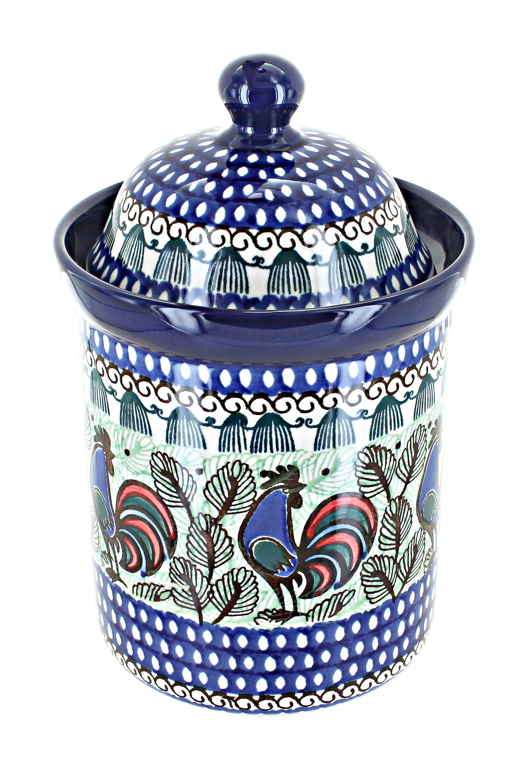 Blue Rose Polish Pottery Rooster Row Small Canister - Walmart.com