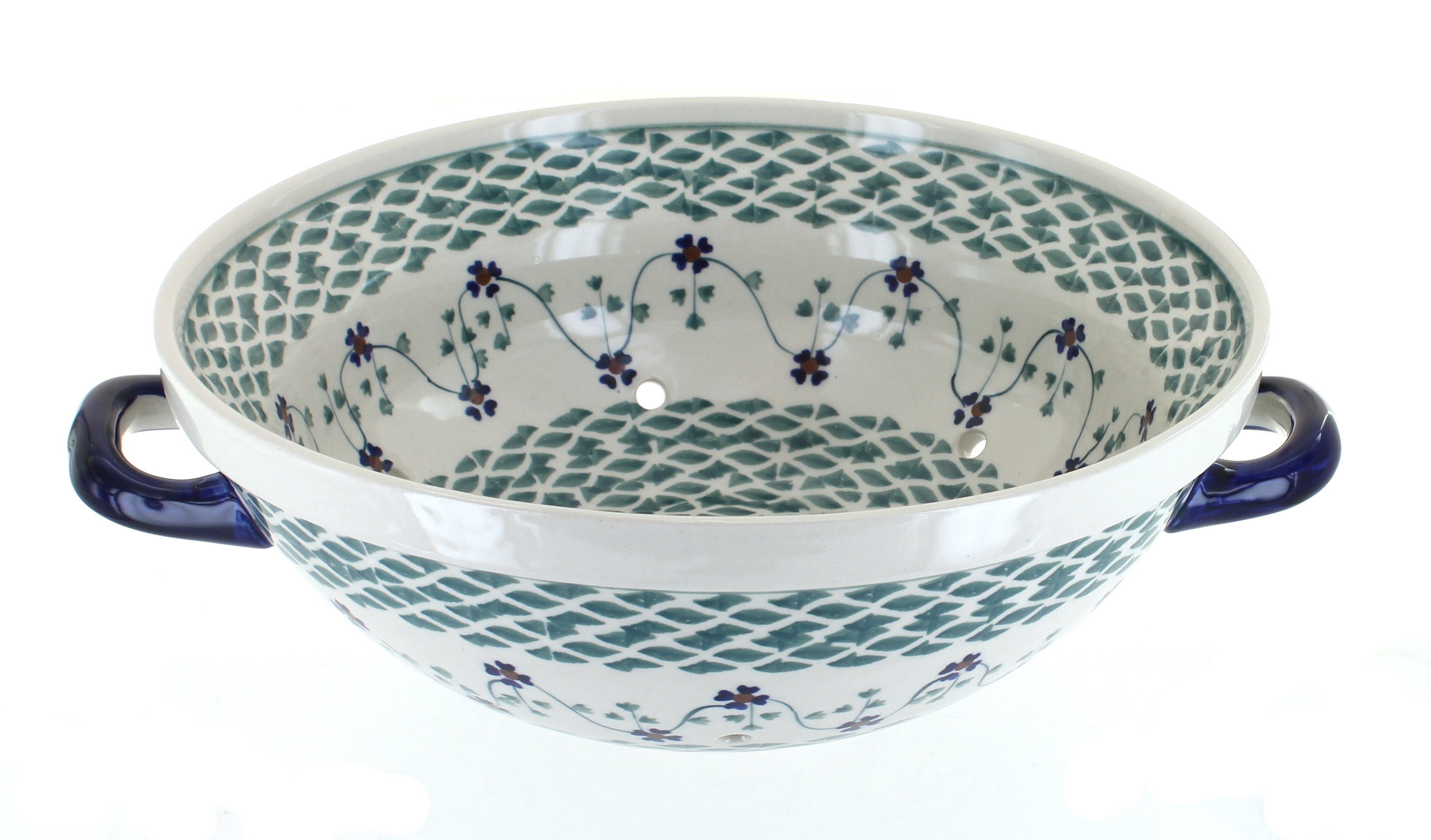 Blue Rose Polish Pottery Sage Floral Colander - Walmart.com